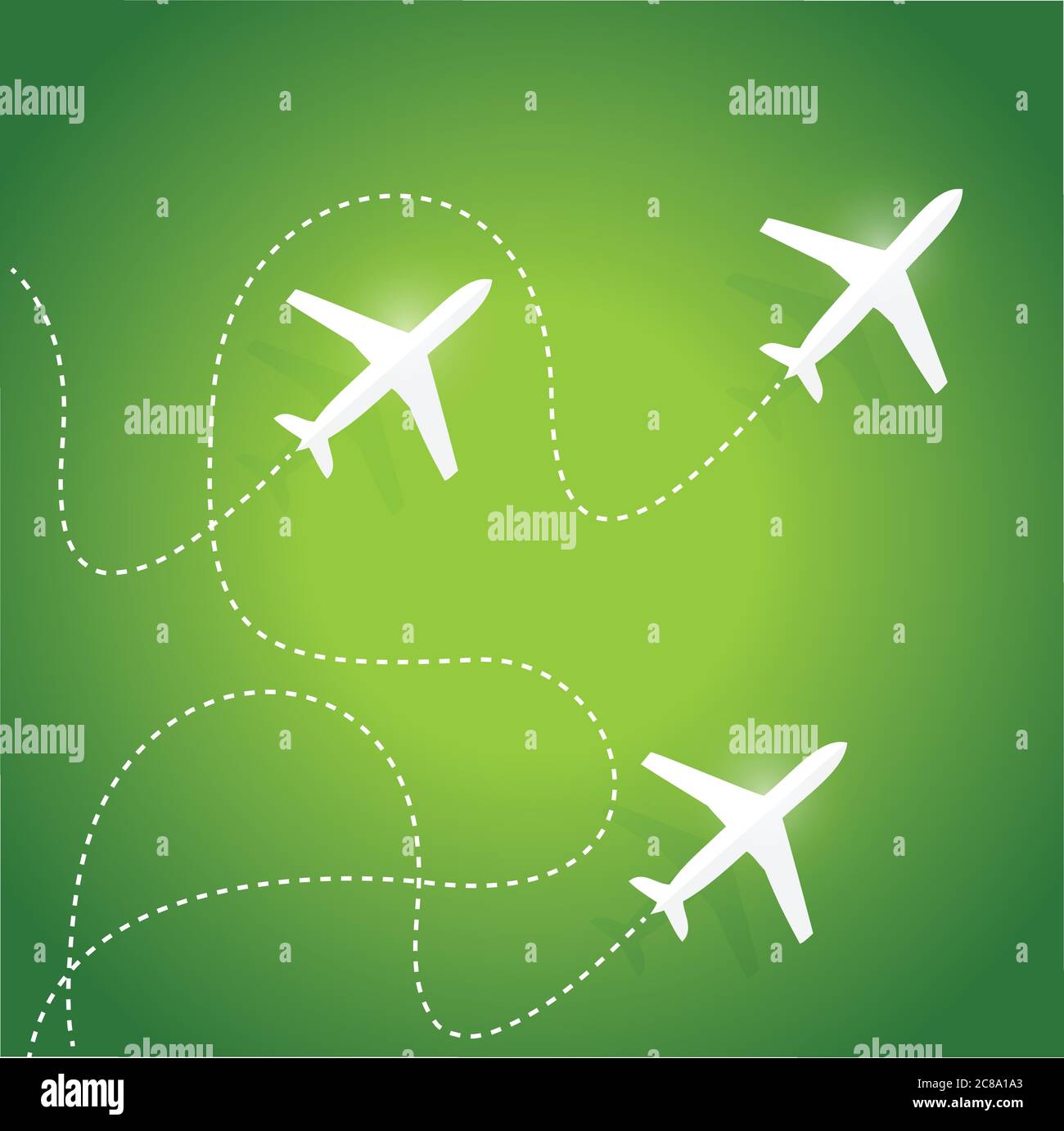 Fly routes and airplanes. illustration design over a green background ...