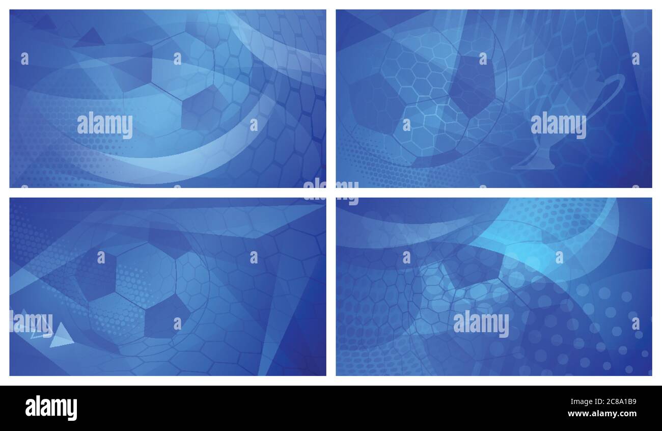 Set of four football or soccer abstract backgrounds with big ball in ...