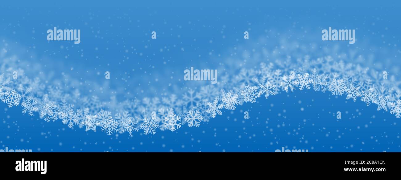 Christmas background of snowflakes of different shape, blur and ...