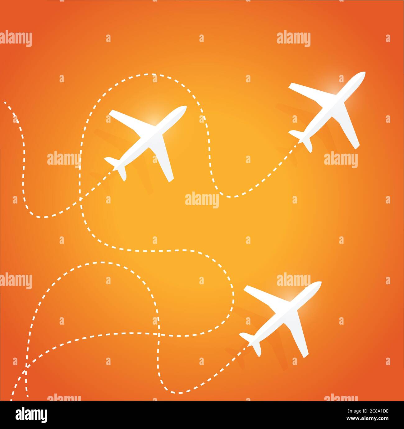 Fly routes and airplanes. illustration design over a orange background ...