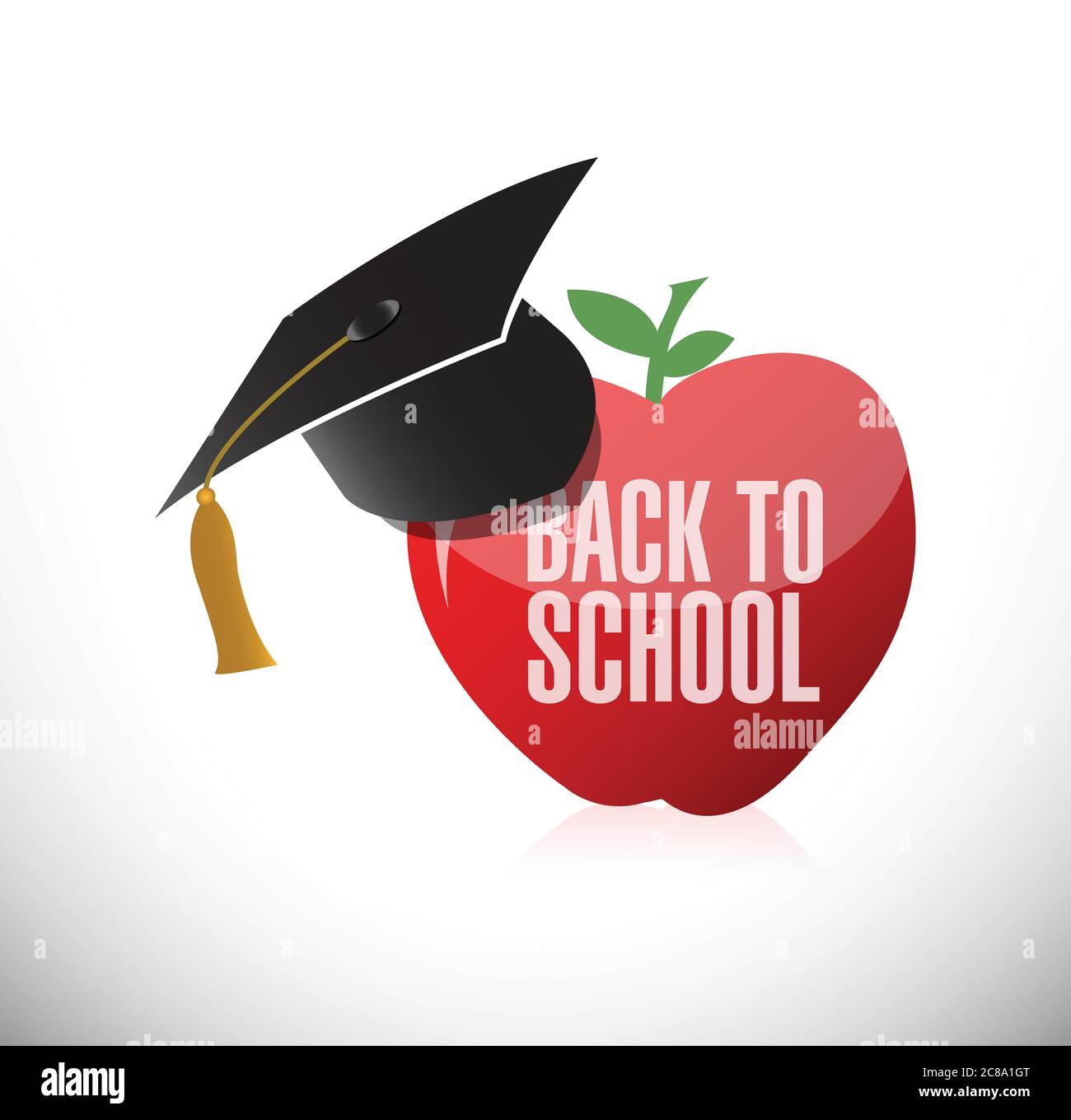 Back to school apple and graduation hat illustration design over a ...