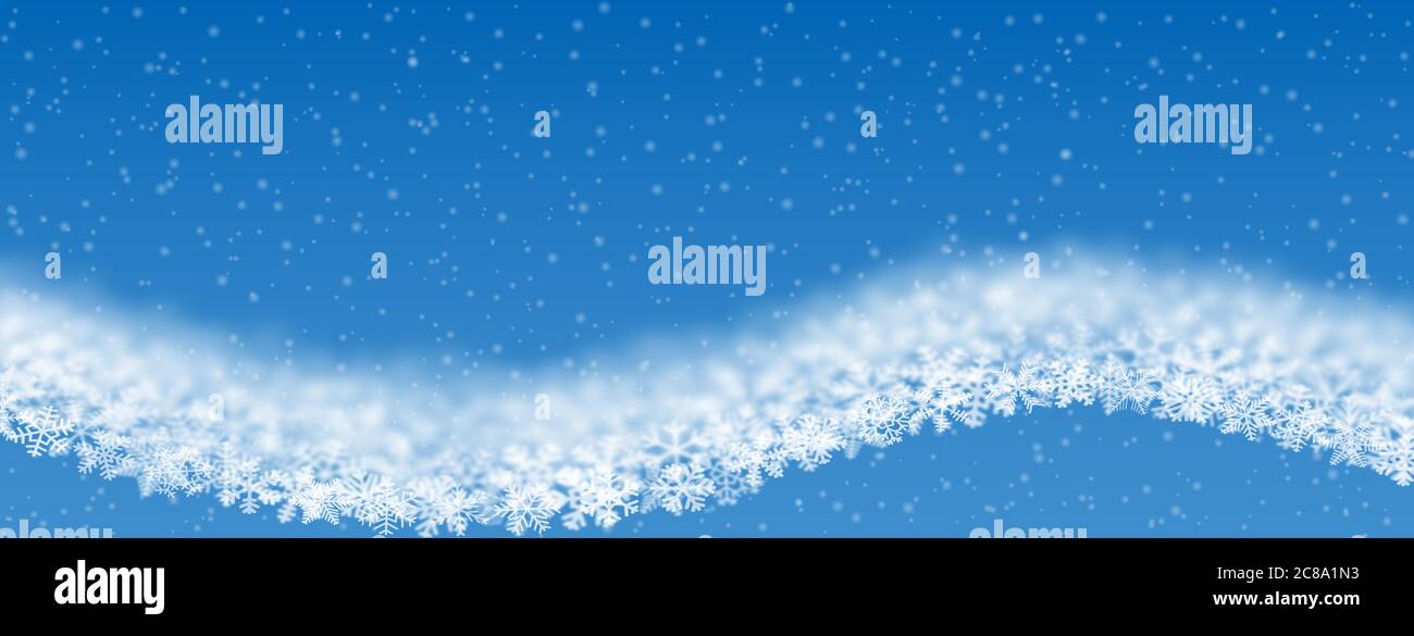 Christmas background of snowflakes of different shape, blur and ...