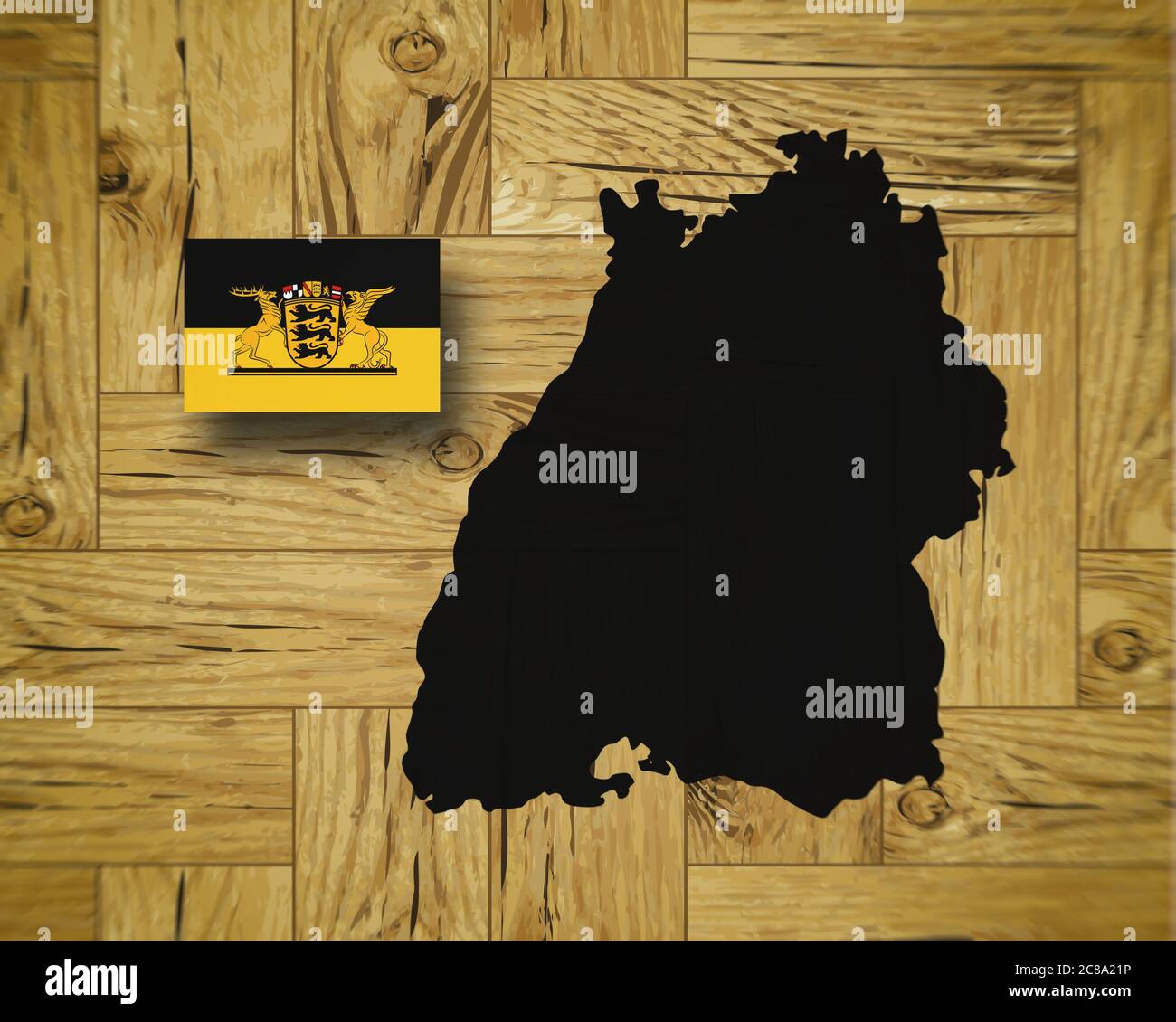 Map and flag of Baden-Württemberg, German federal state, on wooden ...