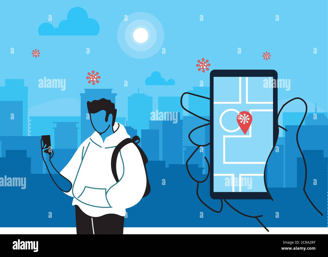 Smartphone health virus tracking location app vector illustration ...