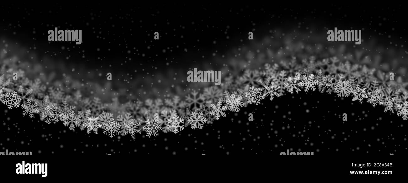 Christmas background of snowflakes of different shape, blur and ...