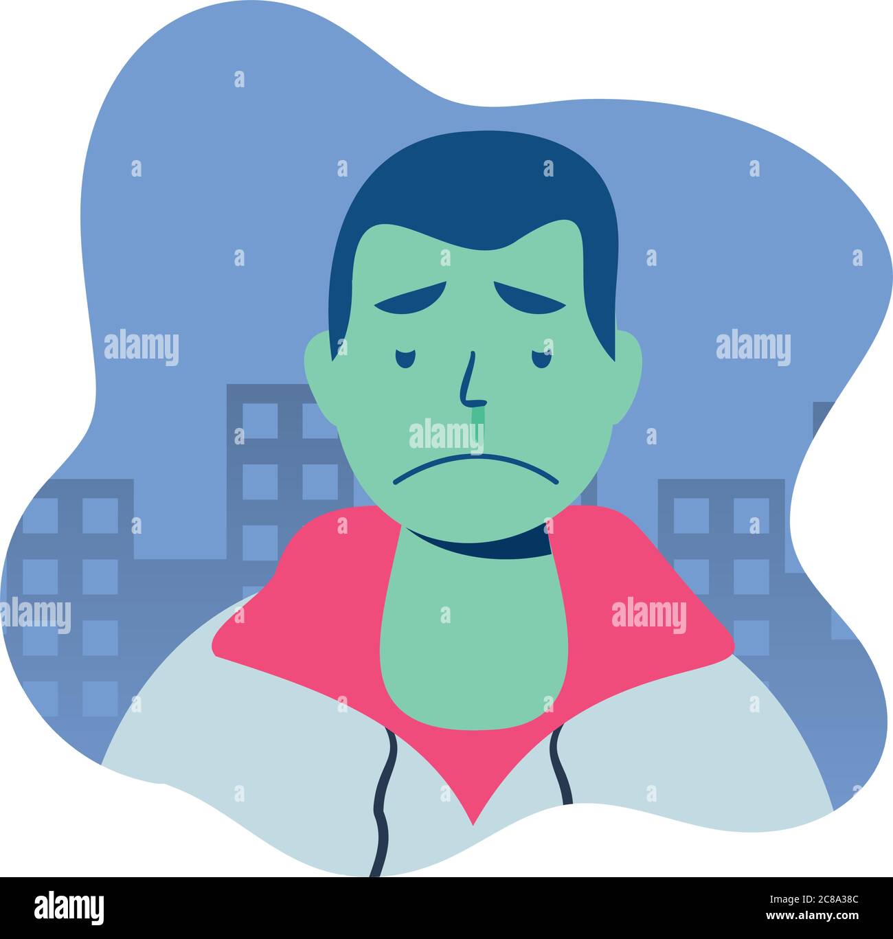 sick man with fatigue in front of city buildings design of medical care ...