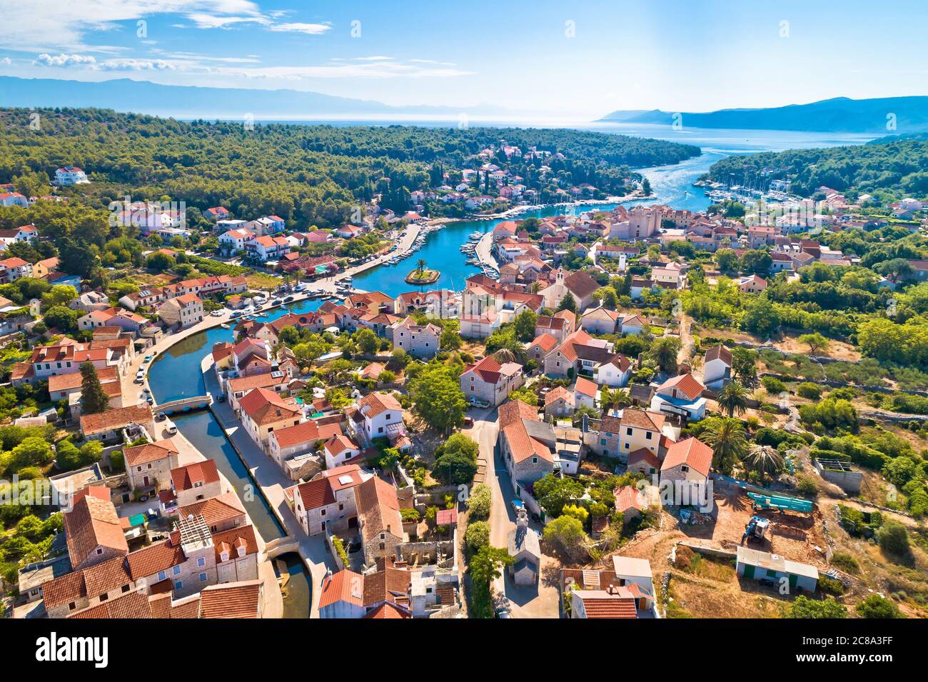 Hvar. Old town of Vrboska aerial view, island of Hvar, Croatia Stock ...