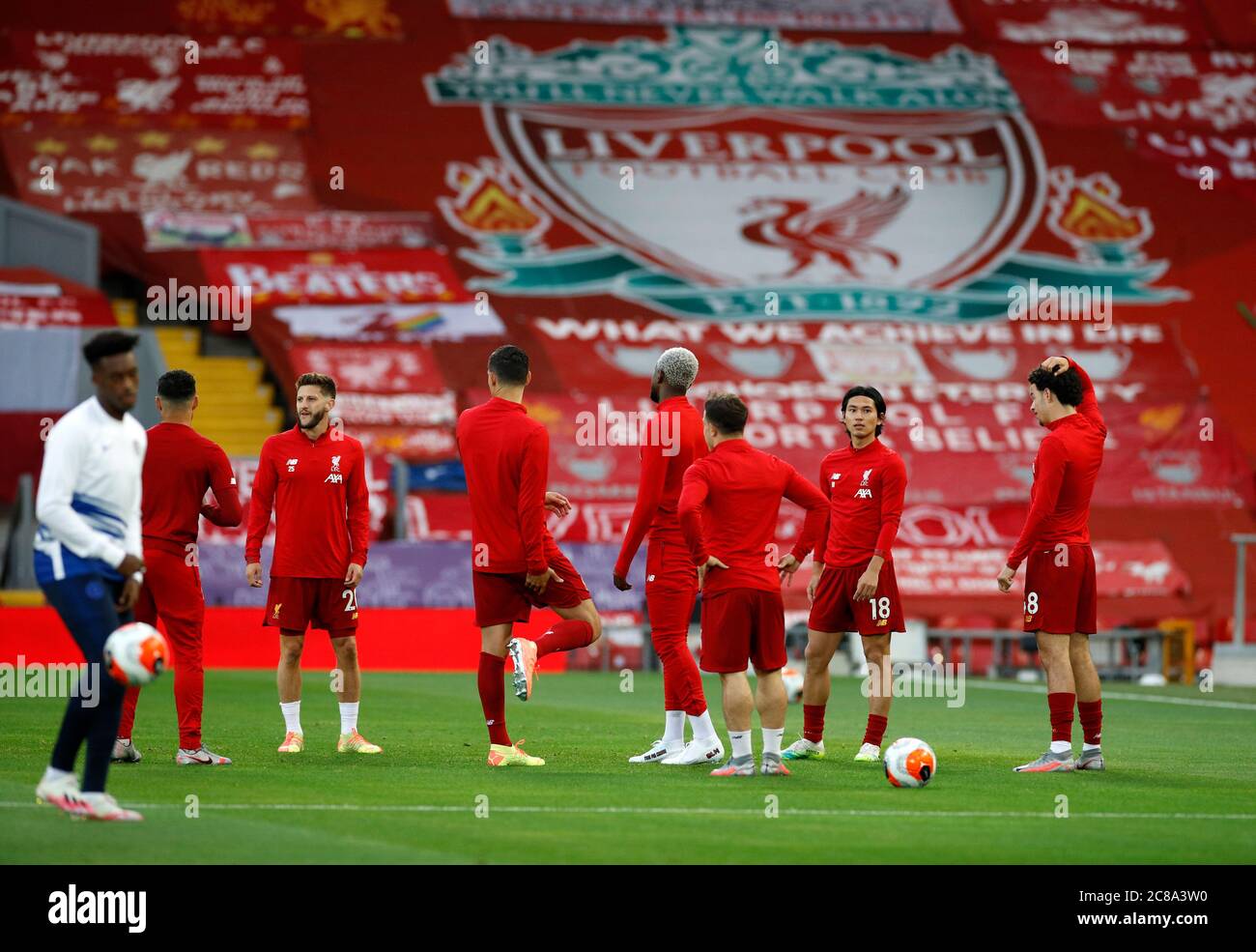 Liverpool players on the pitch before the Premier League match at ...