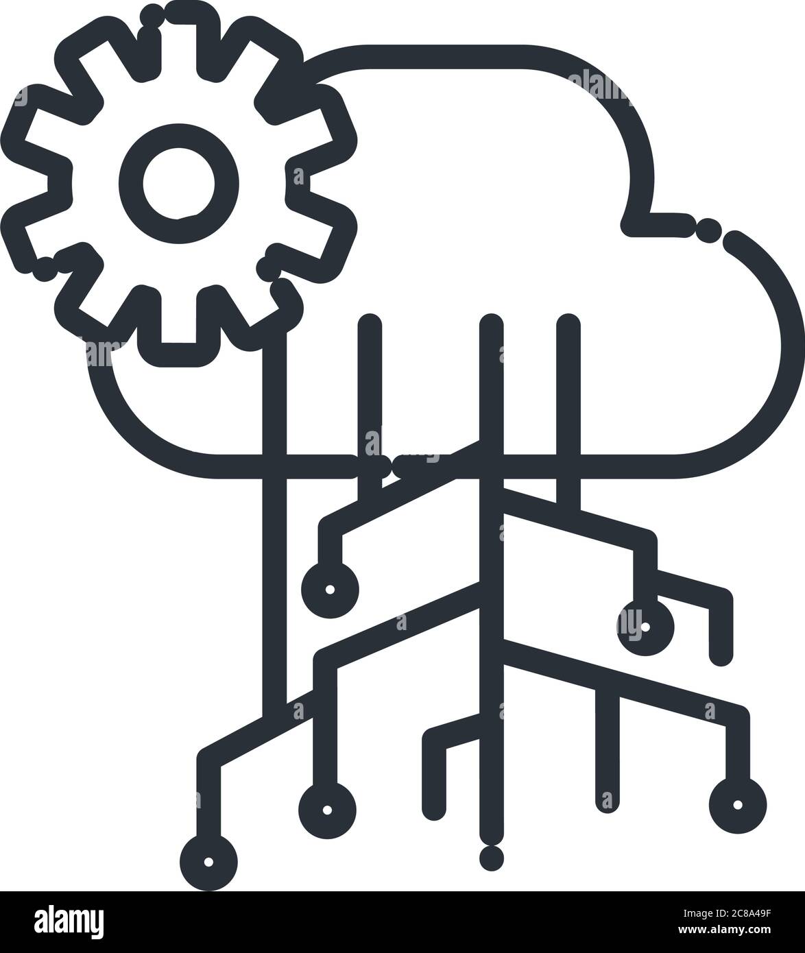 Cloud Computing With Circuit And Gear Line Style Icon Design