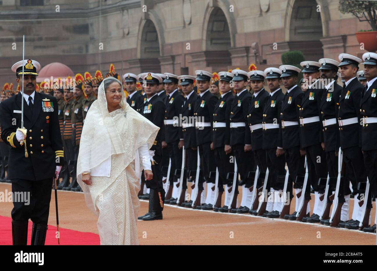File photograph of Bangladesh Prime Minister Sheikh Hasina inspects a guard of honour from ...