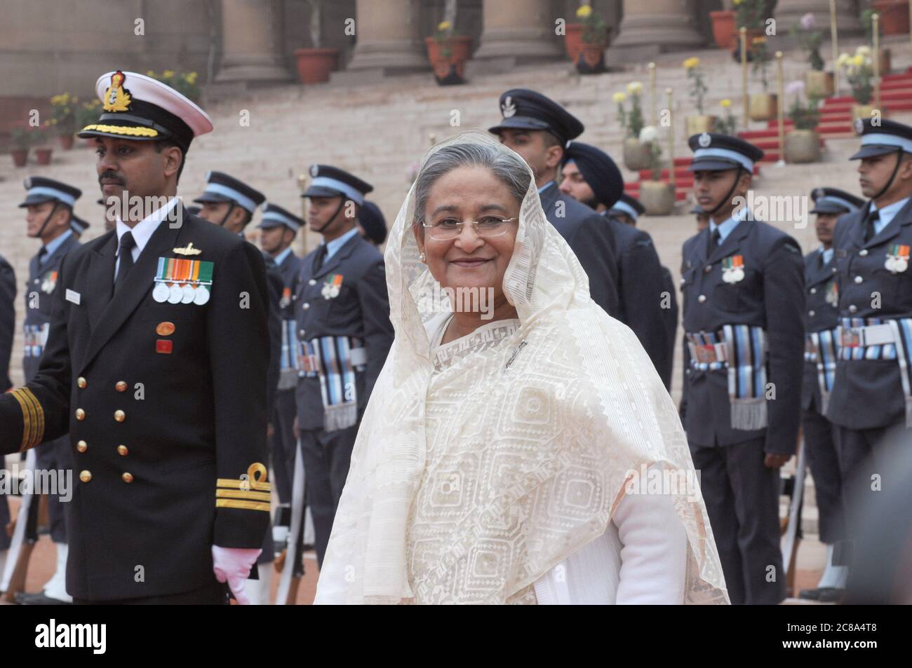 File photograph of Bangladesh Prime Minister Sheikh Hasina inspects a guard of honour from ...