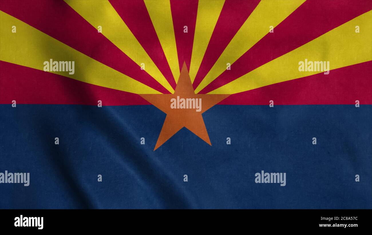 State flag of Arizona waving in the wind. 3d illustration Stock Photo ...