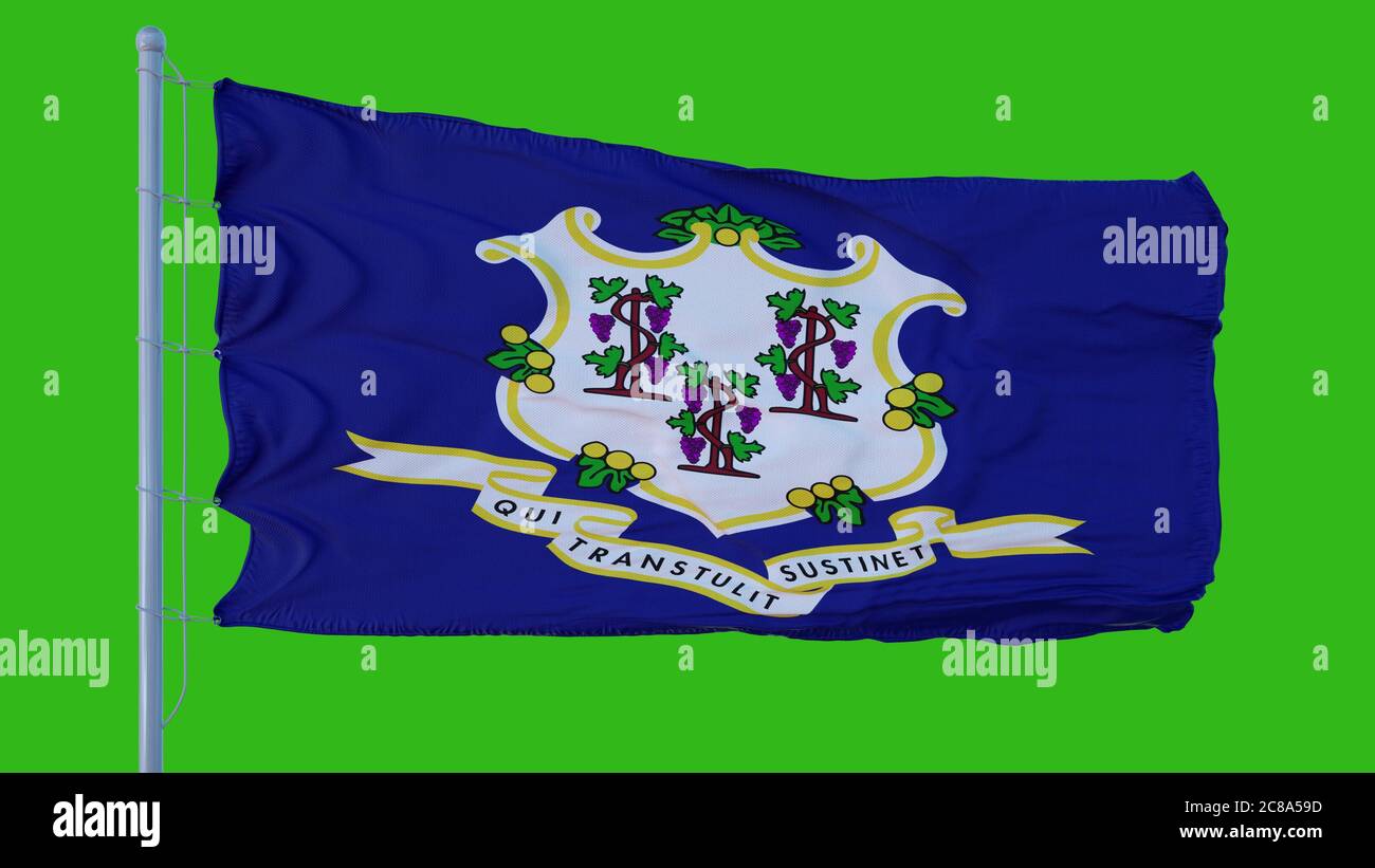 State flag of Connecticut waving in the wind against green screen ...