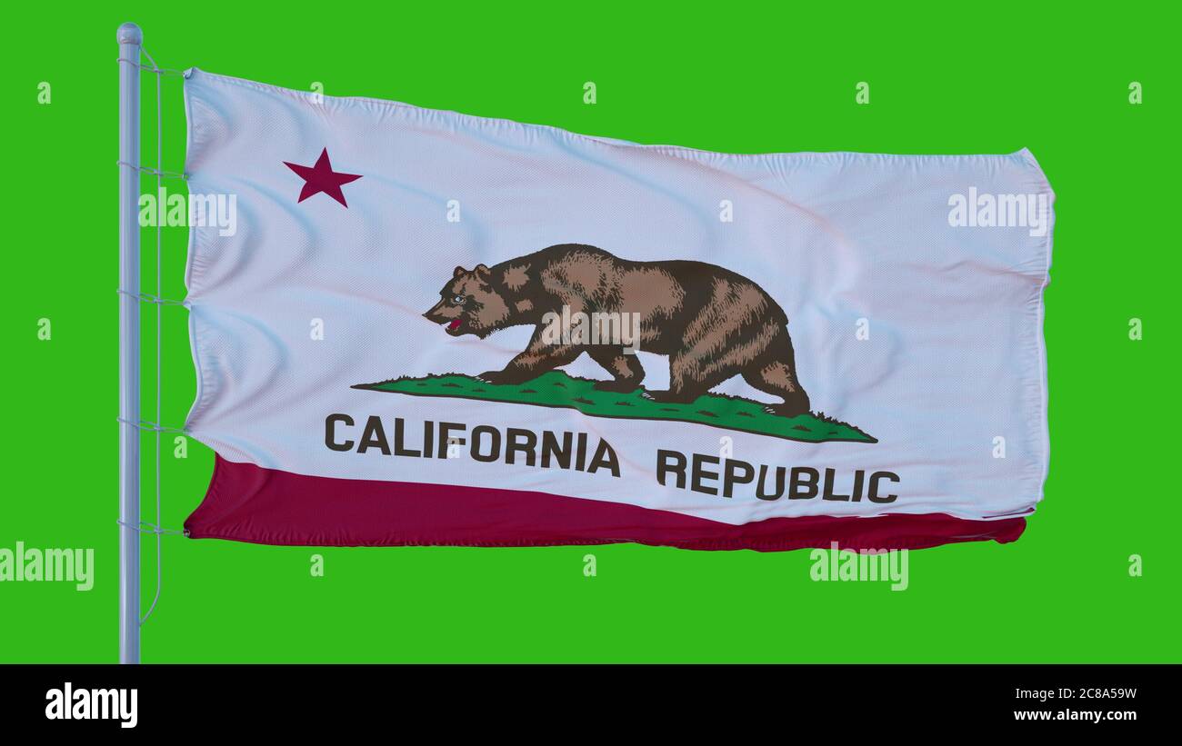 State flag of California waving in the wind against green screen ...
