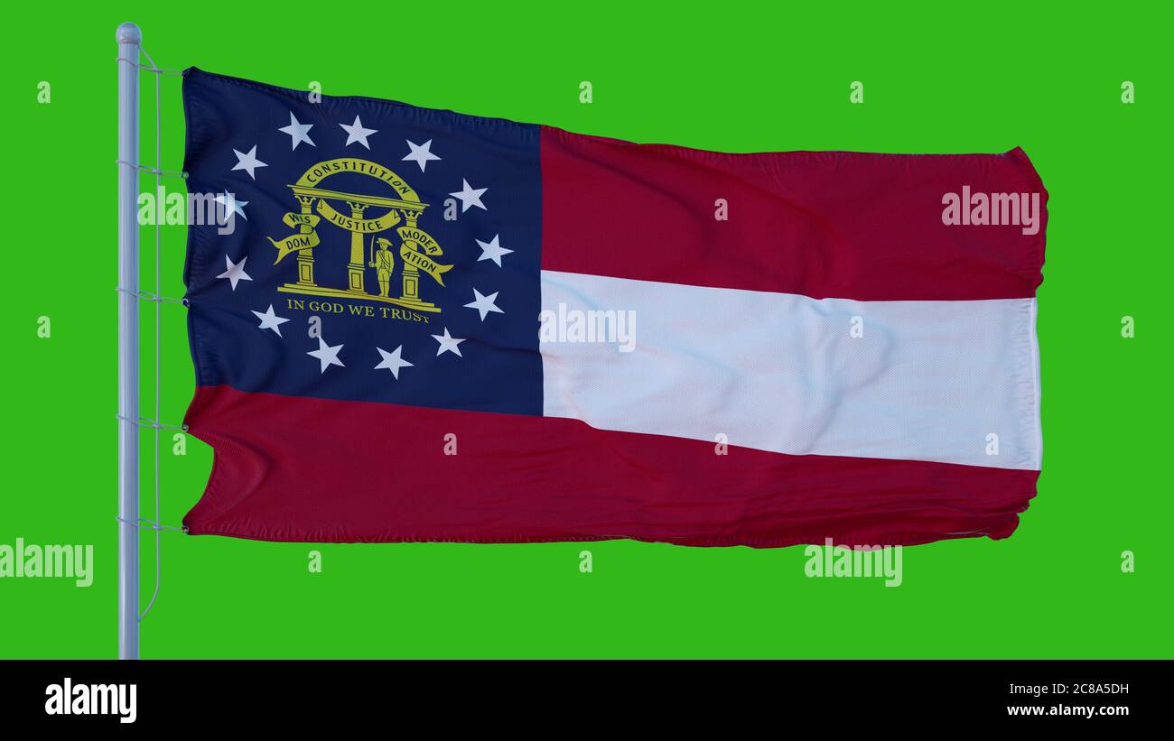 State flag of Georgia waving in the wind against green screen ...