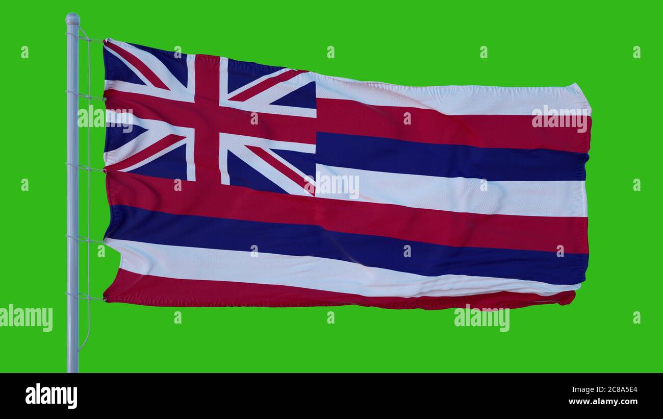 State flag of Hawaii waving in the wind against green screen background ...