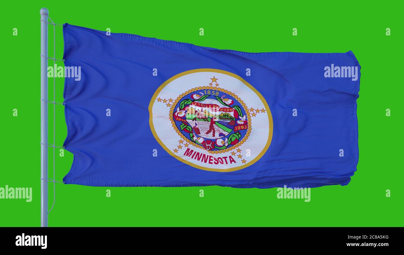 State flag of Minnesota waving in the wind against green screen ...