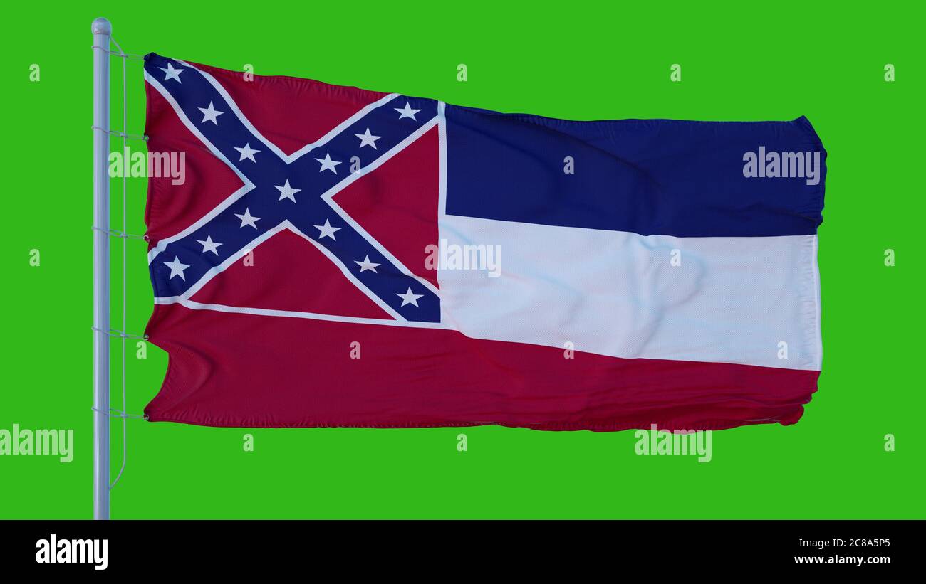 State flag of Mississippi waving in the wind against green screen ...