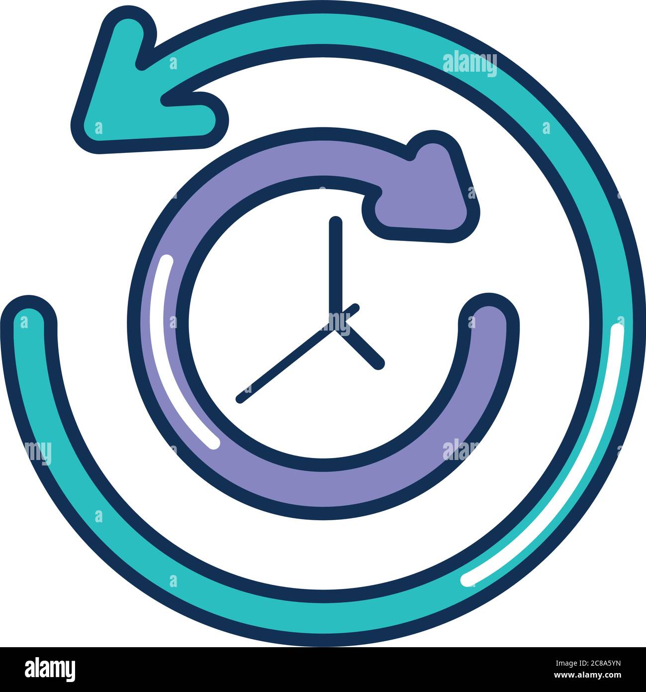 sync arrows and clock icon over white background, line fill style ...