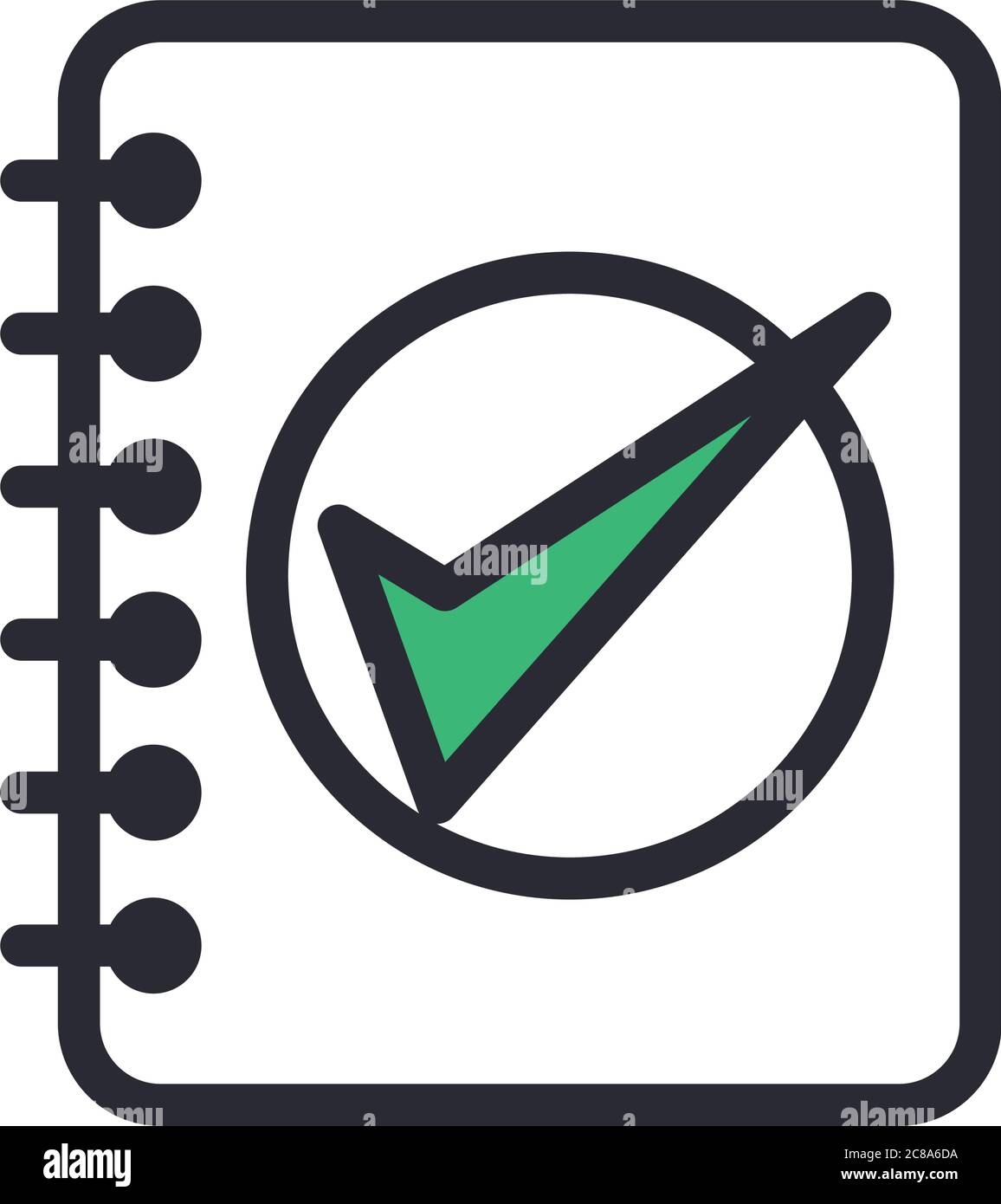 Check mark in notebook line and fill style icon design, Ok tick choice ...