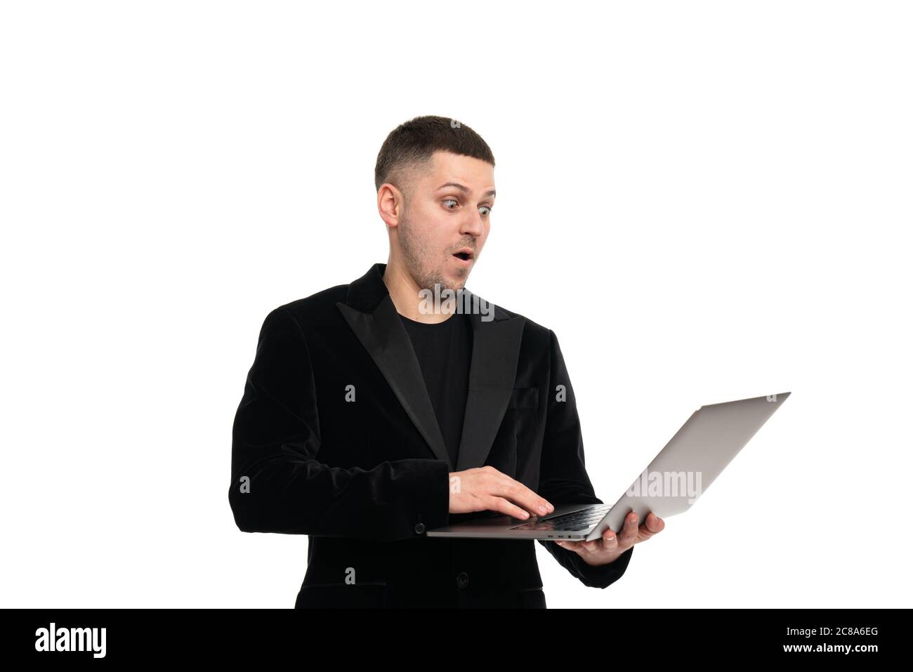 Side profile view portrait of confident surprised shocked handsome ...