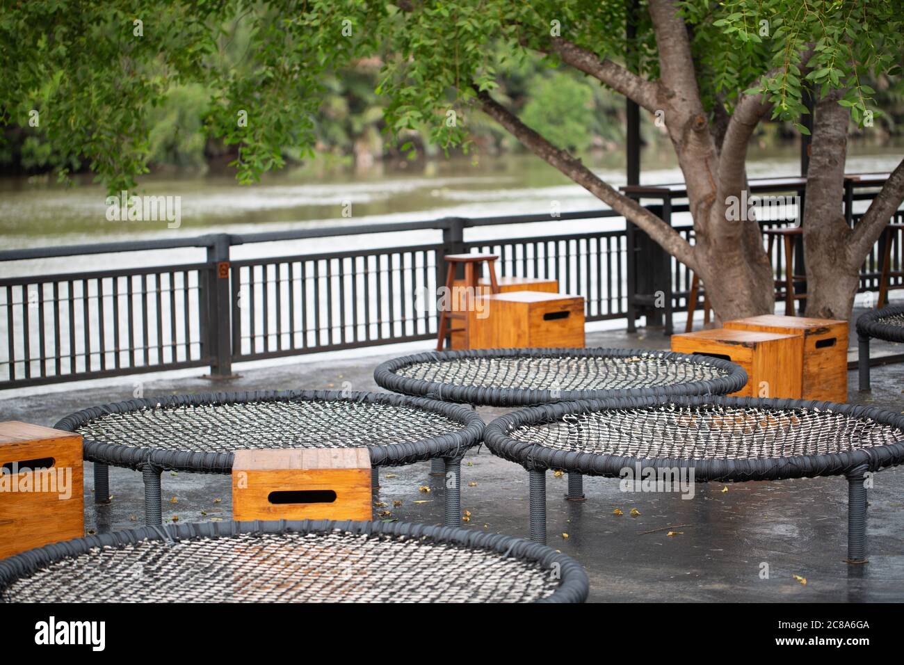 Open Jump Trampolining. Garden big Trampoline. Outdoor Trampoline with ...