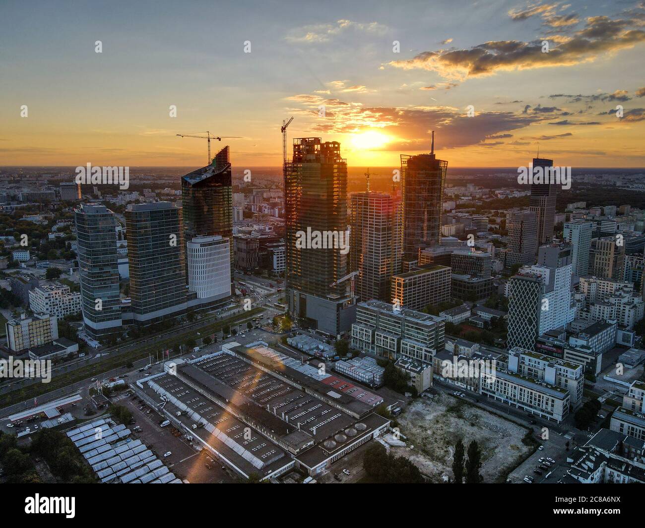 The Warsaw HUB and Warsaw Spire buildings are seen in Warsaw, Poland on ...