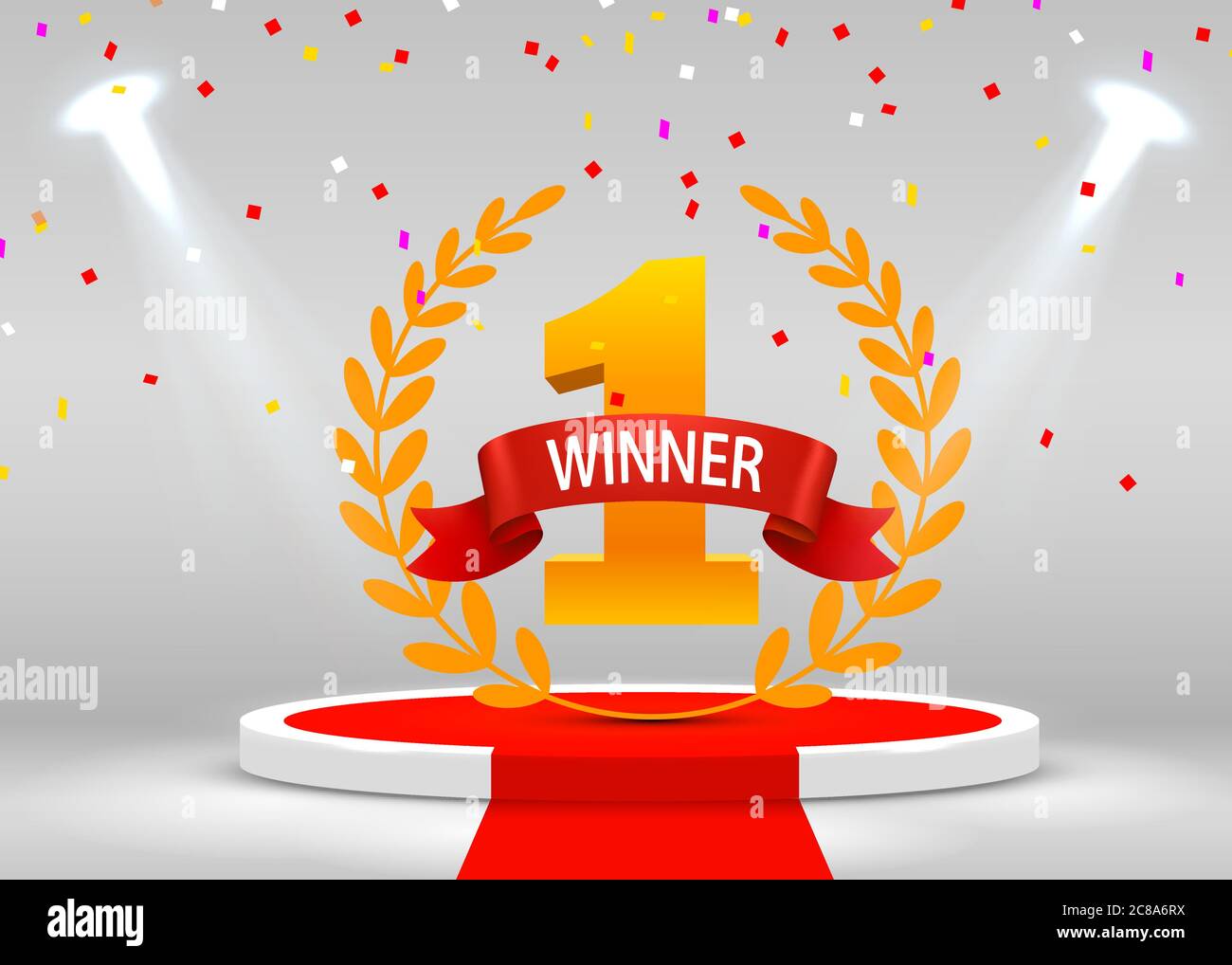 First plcae winner. Stage Podium with confetti Scene for Award Ceremony ...