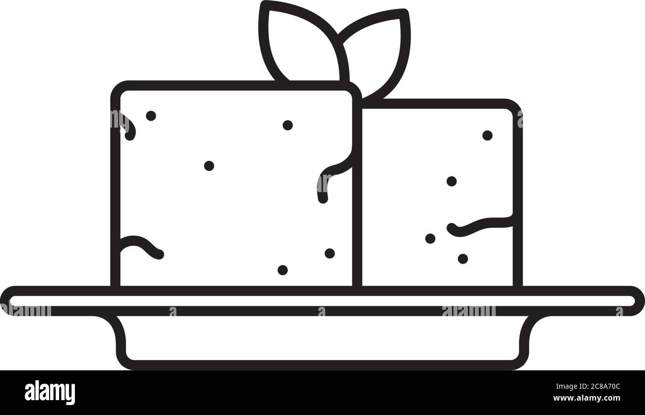 Tofu cubes on a plate vector line icon Asian vegan food outline symbol ...