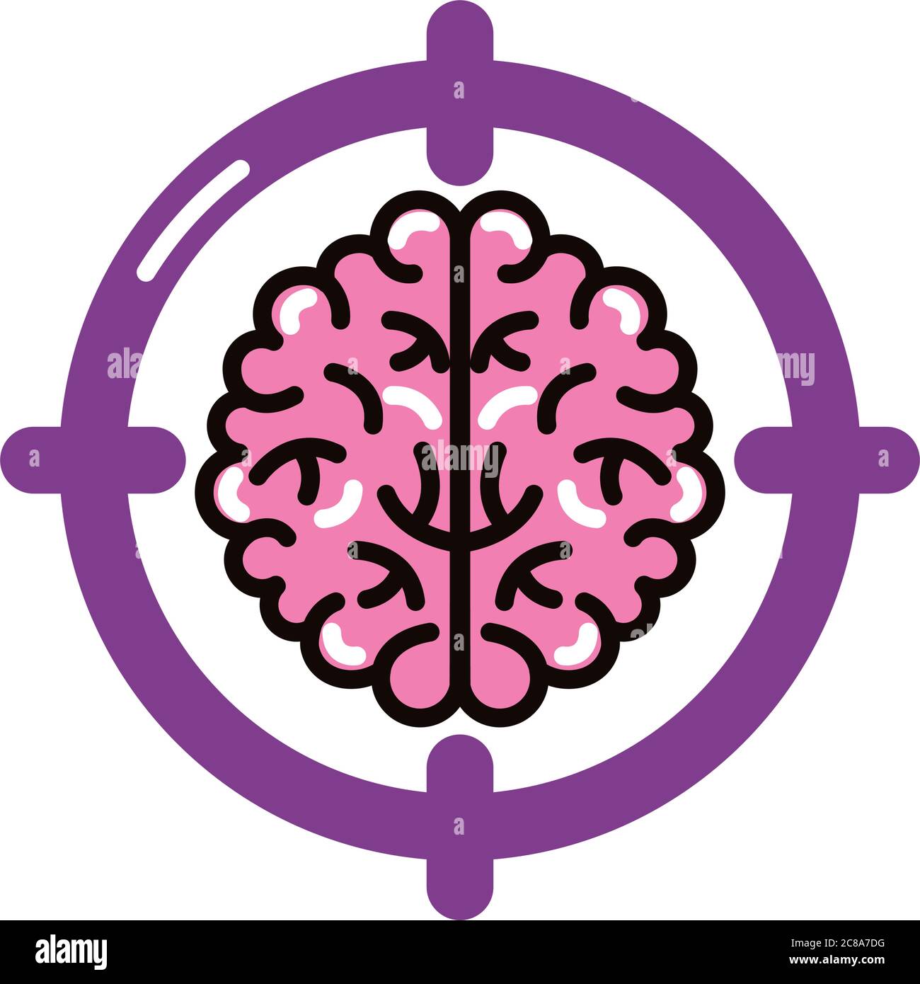 brain human with target line and fill style icon vector illustration ...