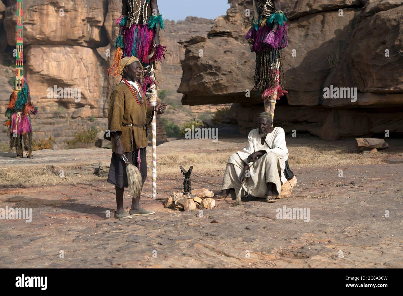 The final act of a traditional, ritual Dogon masked dance ceremony ...