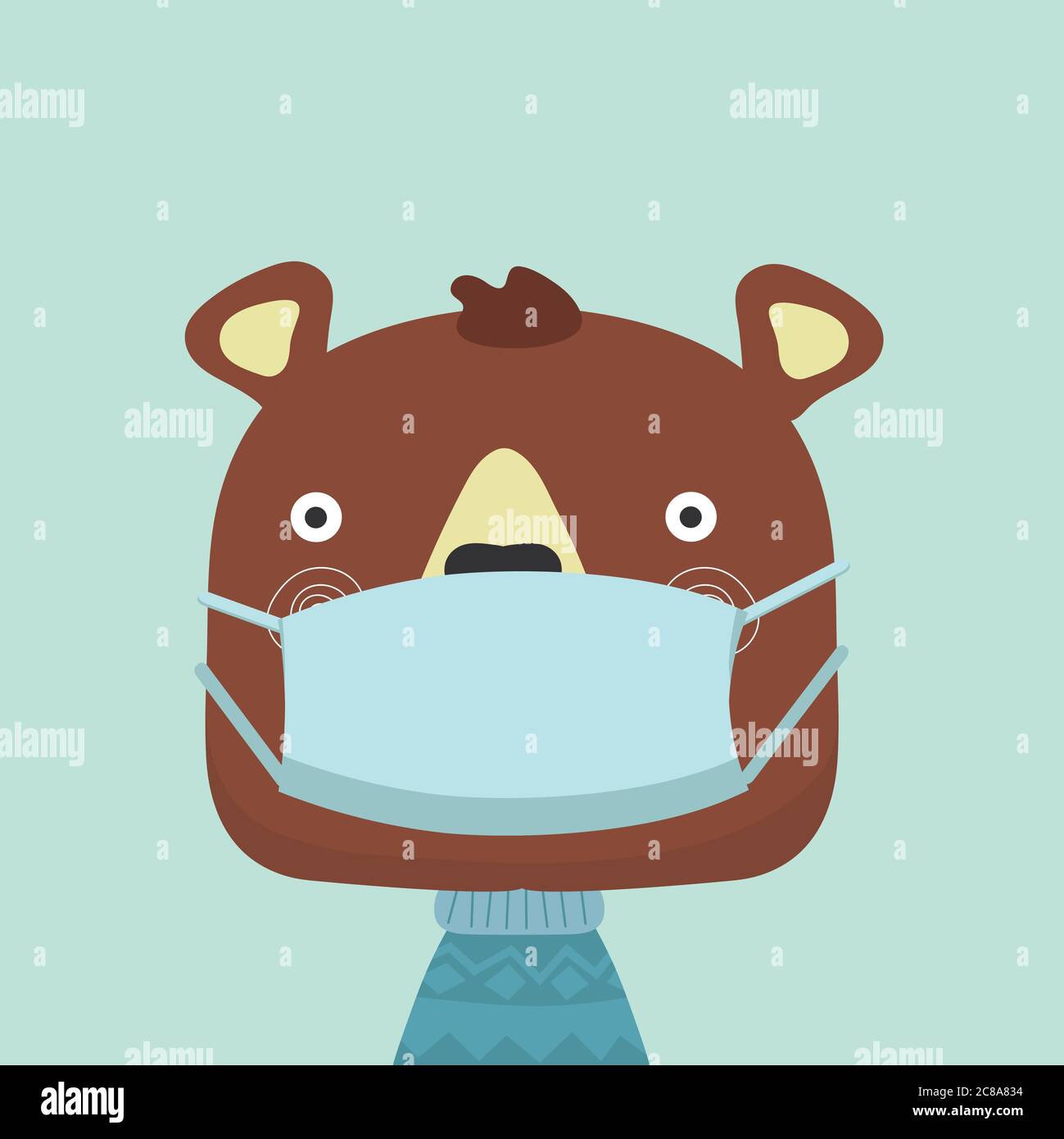 vector covid-19 virus face mask cartoon animal illustration Stock ...