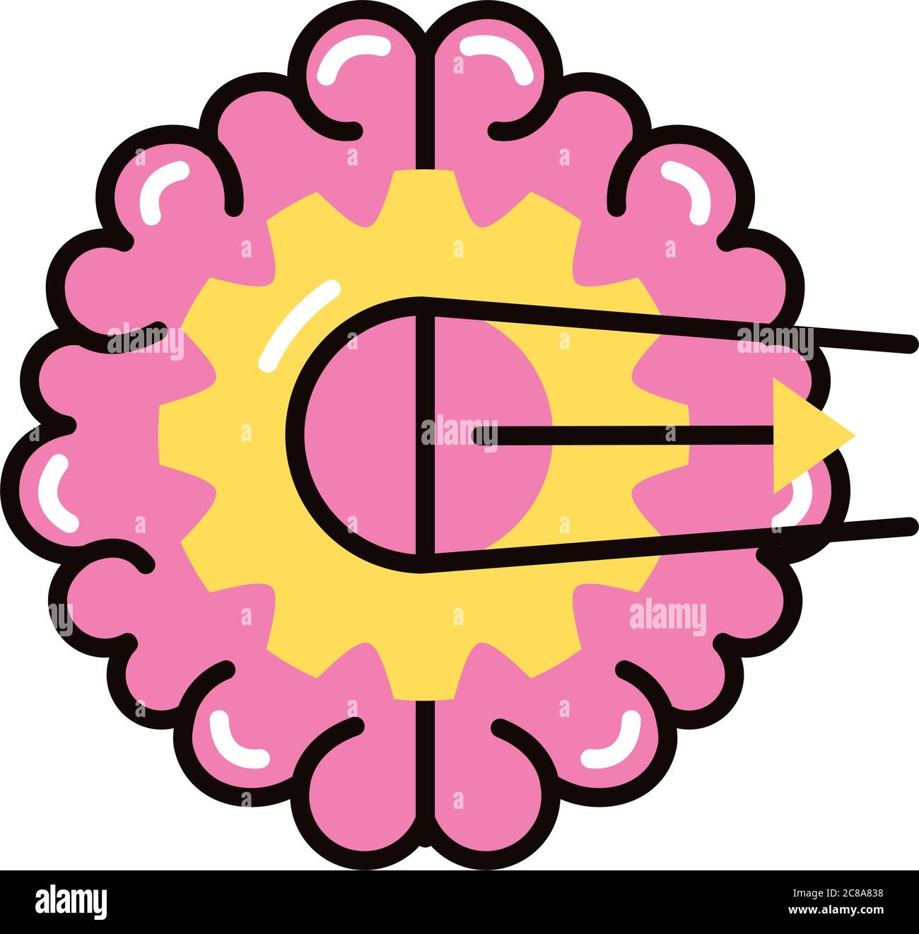 brain human with gear line and fill style icon vector illustration ...