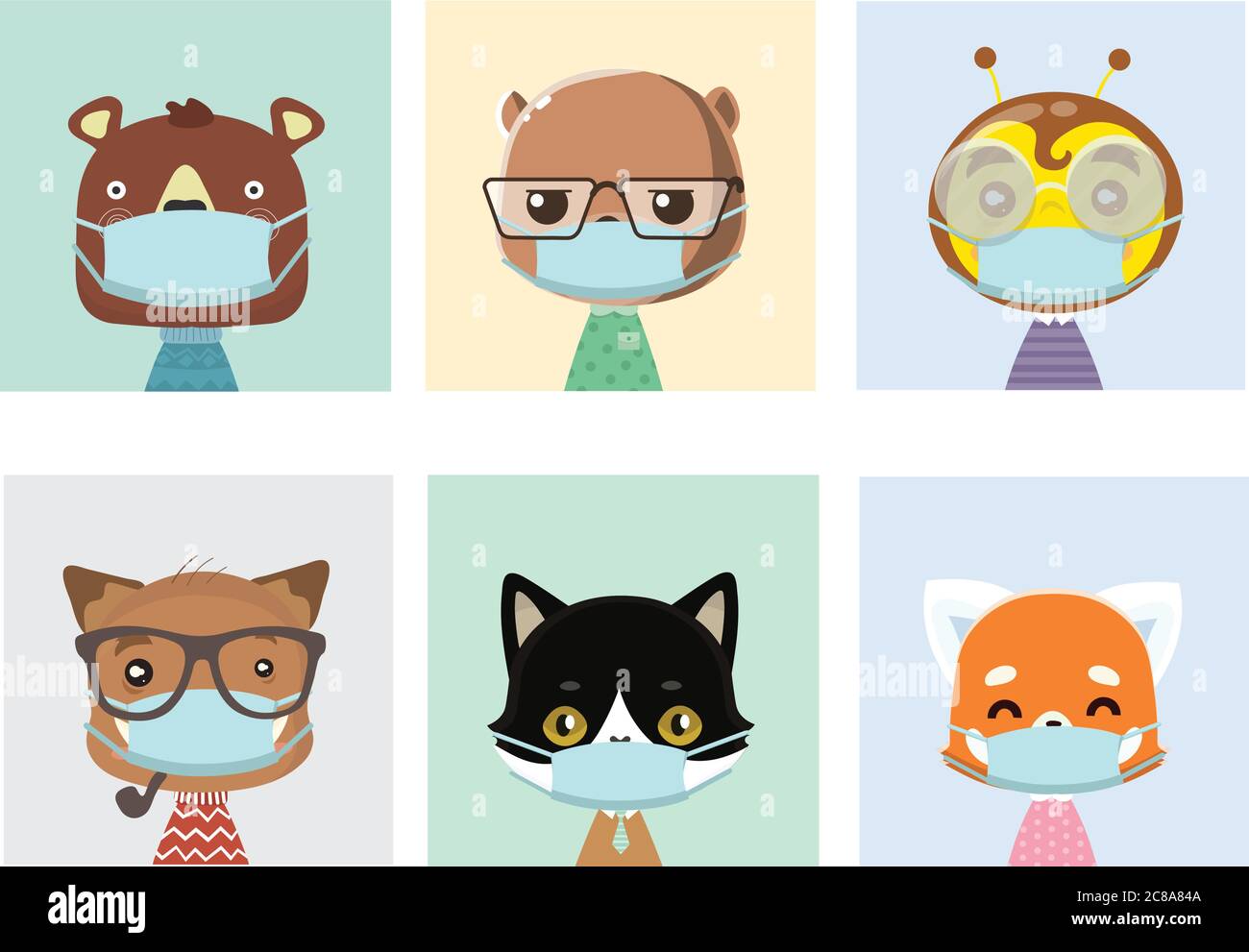 vector covid-19 virus face mask cartoon animal illustration Stock ...