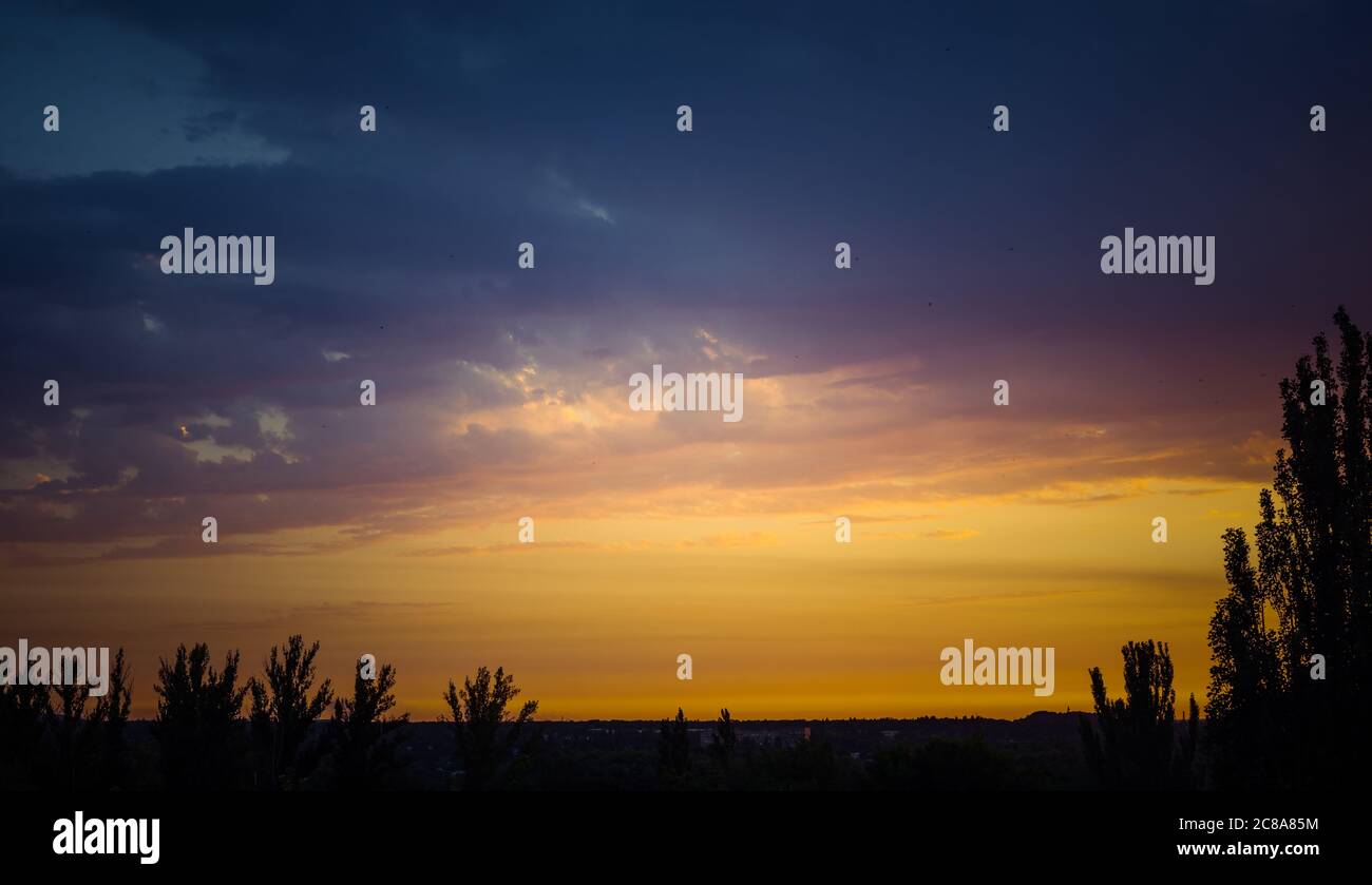 Landscape with dramatic light - beautiful golden sunset with saturated ...