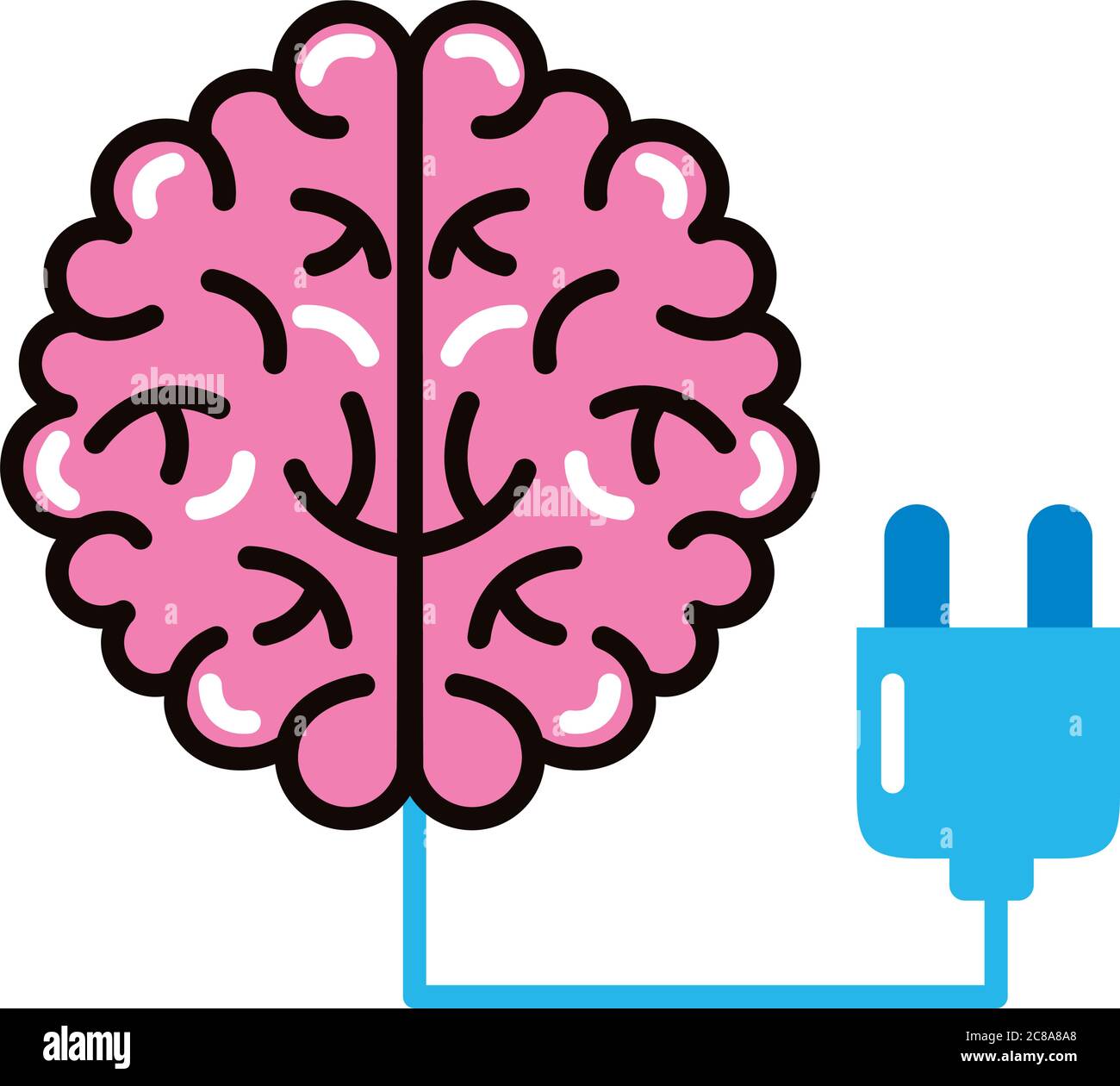 brain human with wire connector line and fill style icon vector ...