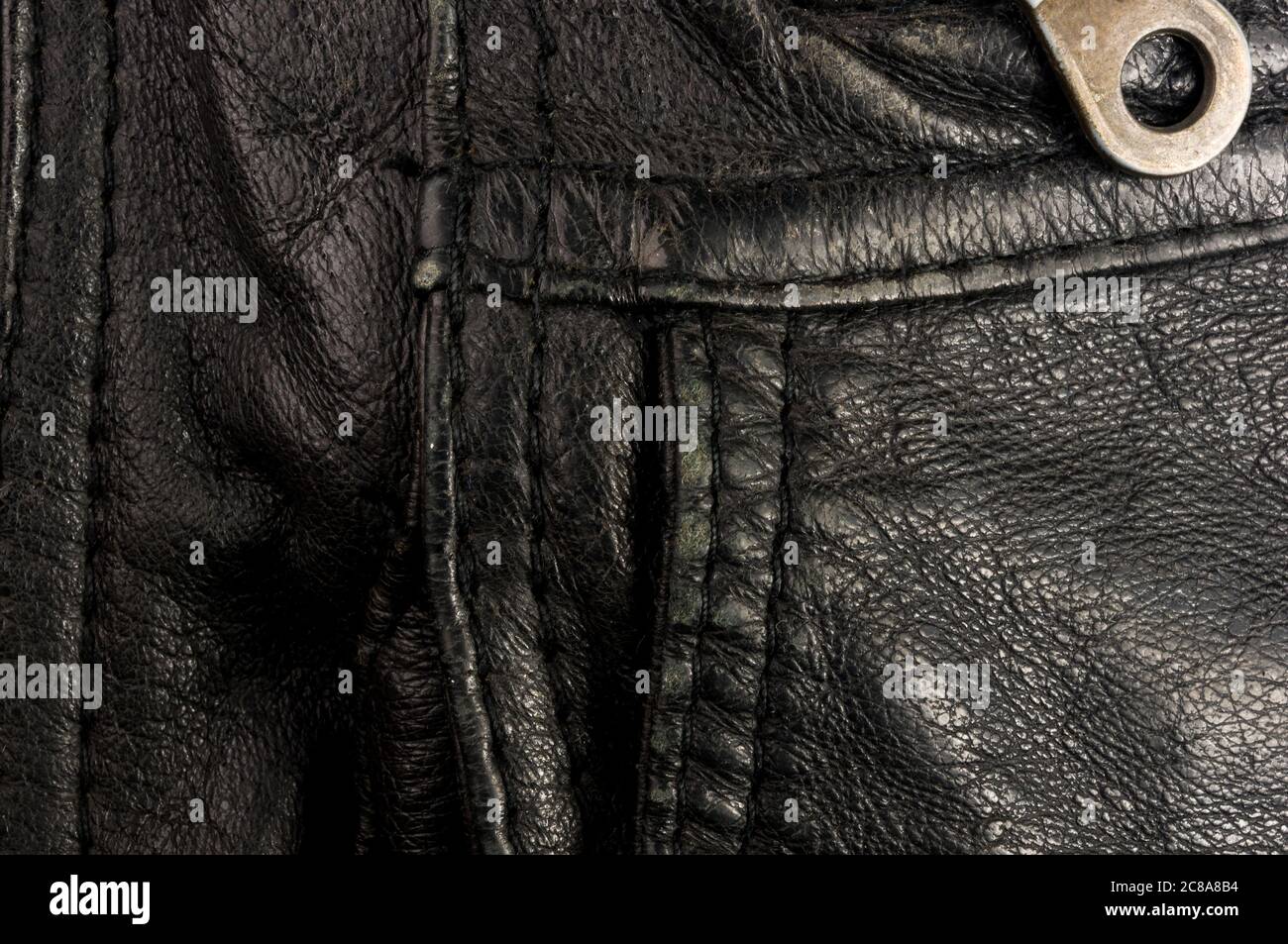 Old vintage genuine soft black leather texture background, top layer ...