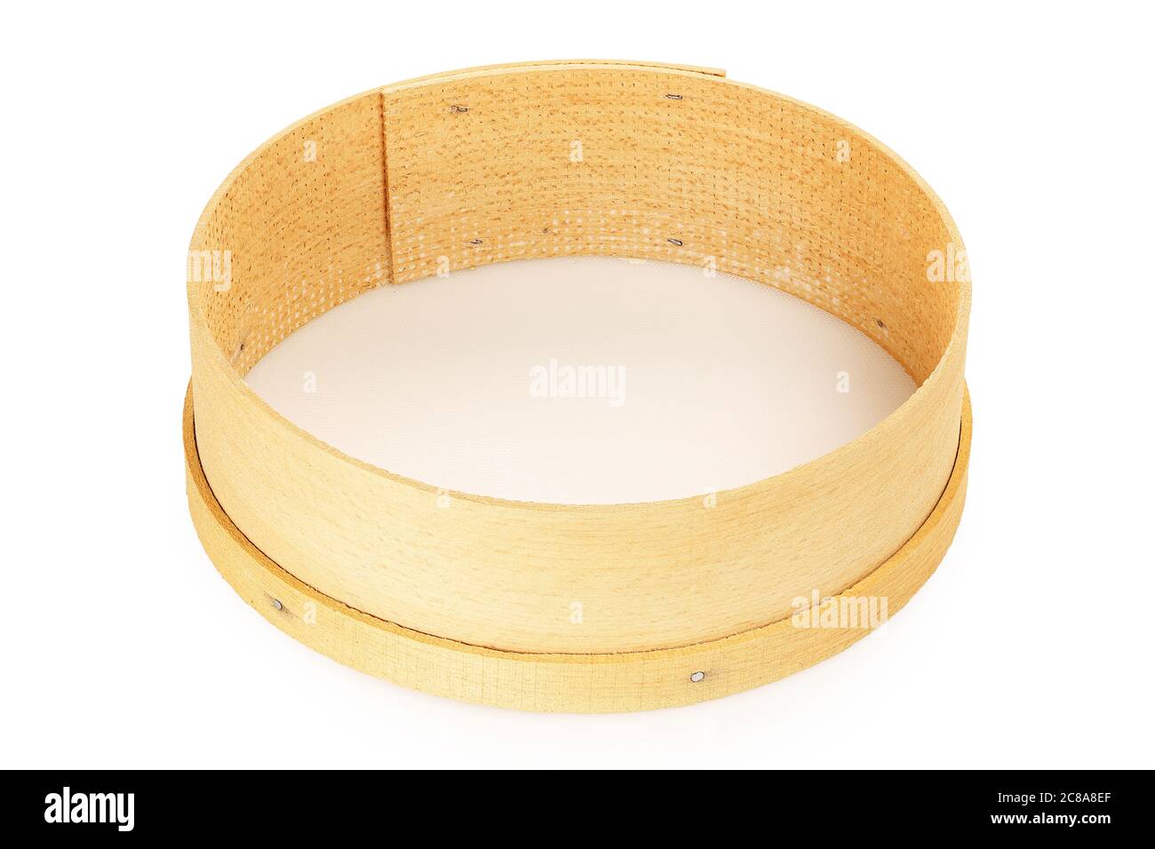 single wooden sieve isolated on white Stock Photo - Alamy