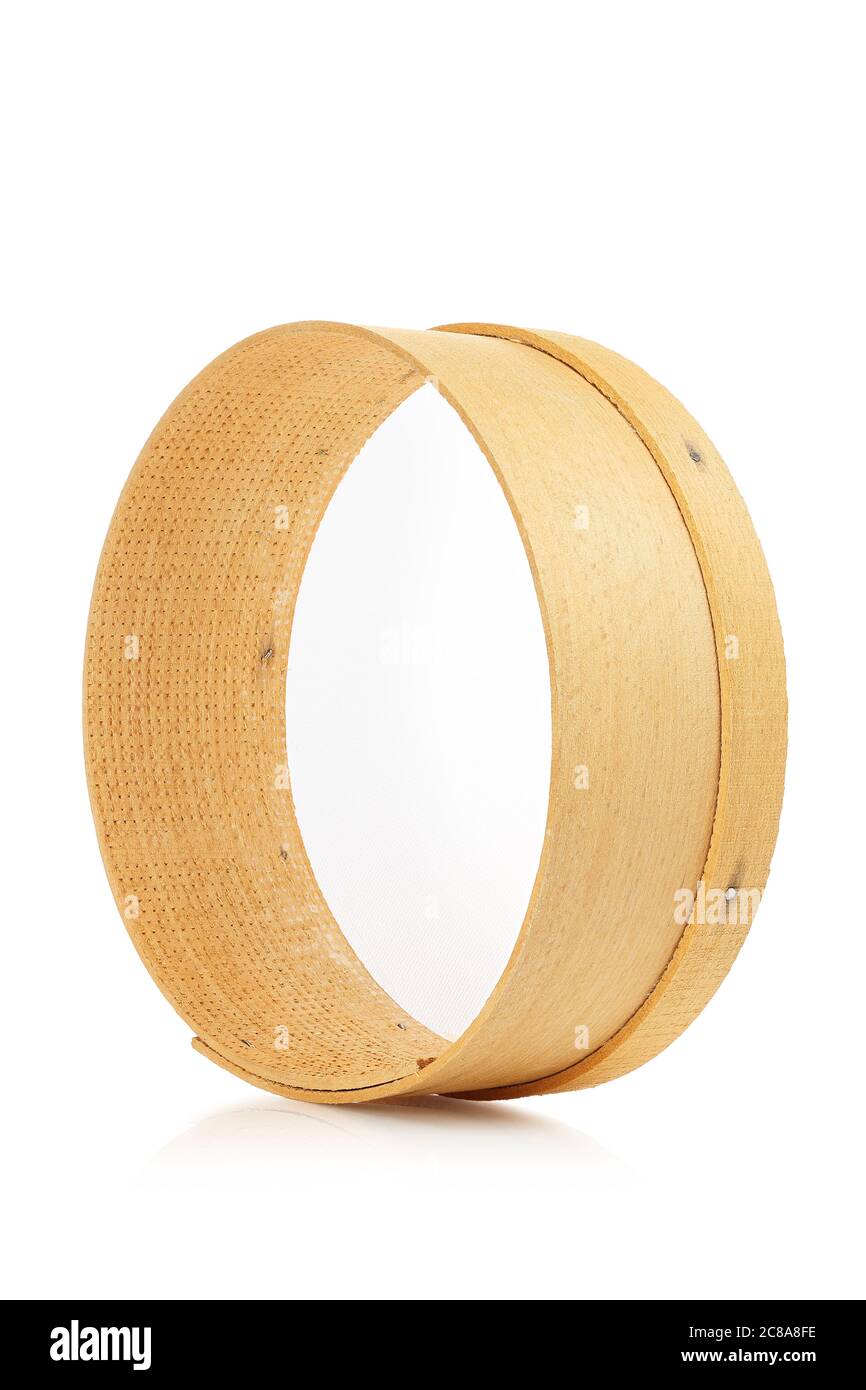 single wooden sieve isolated on white Stock Photo - Alamy