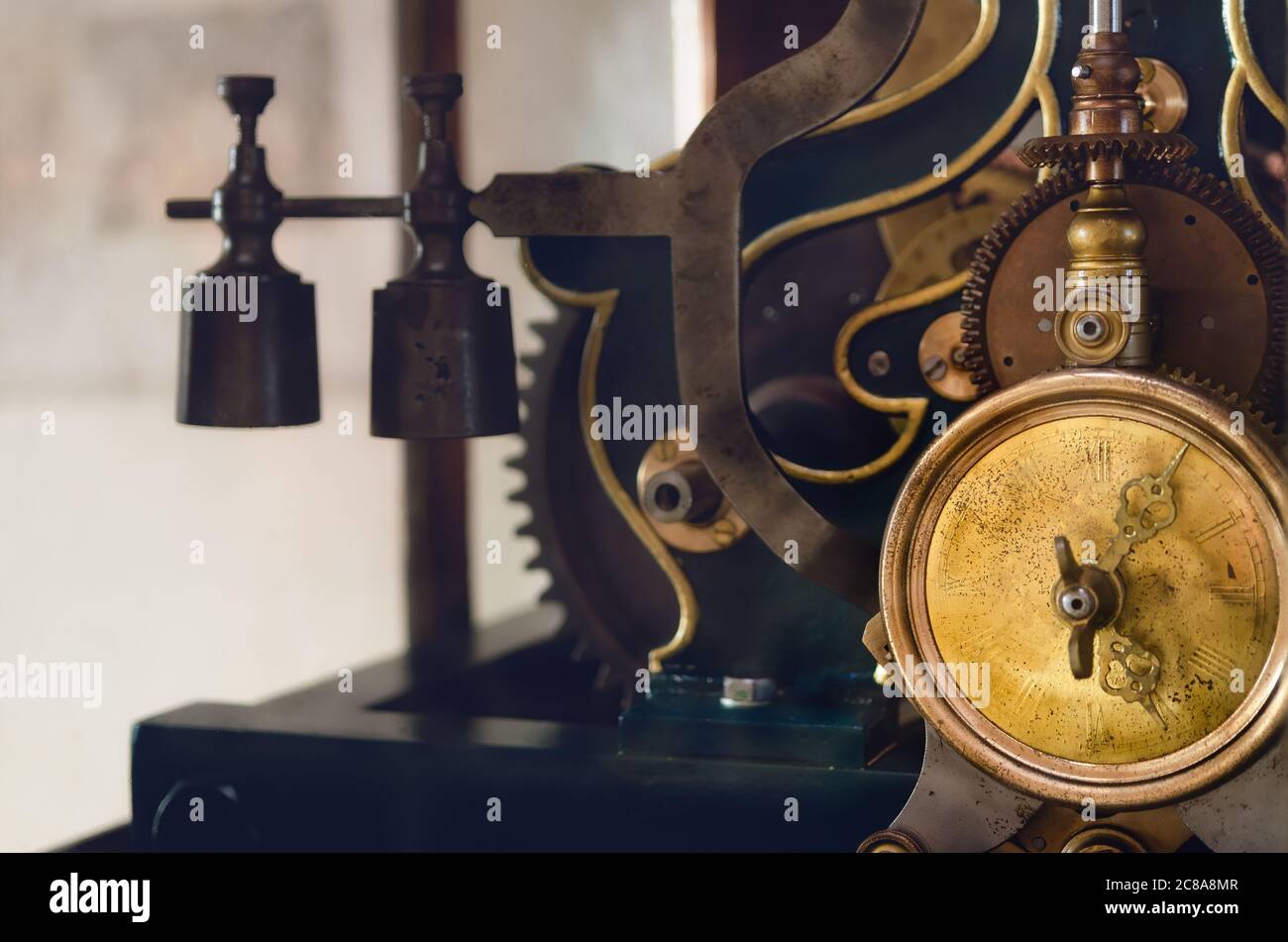 detail of an antique clock working mechanism from the XIX century with ...