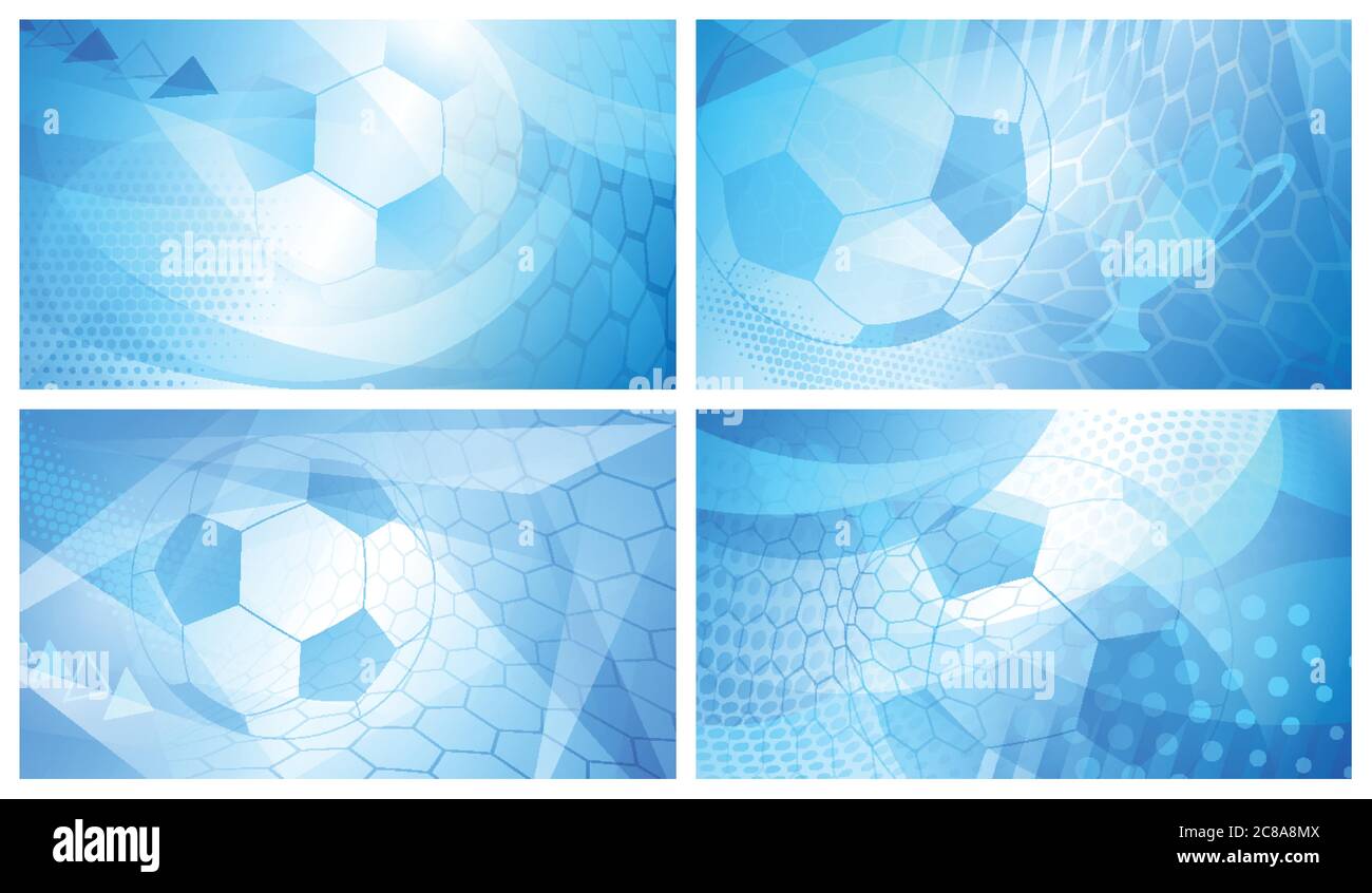 Set of four football or soccer abstract backgrounds with big ball in ...