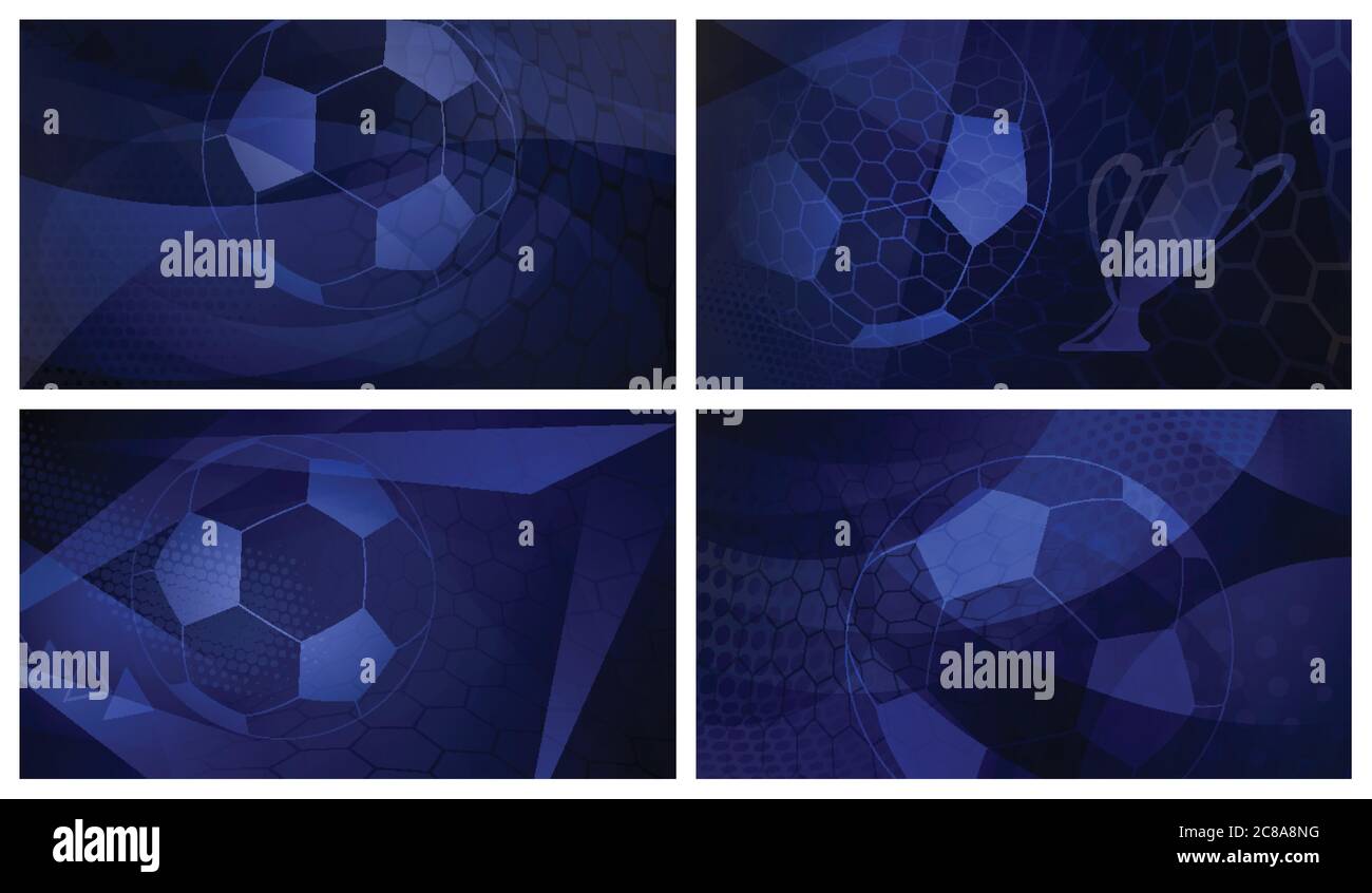 Set of four football or soccer dark abstract backgrounds with big ball ...