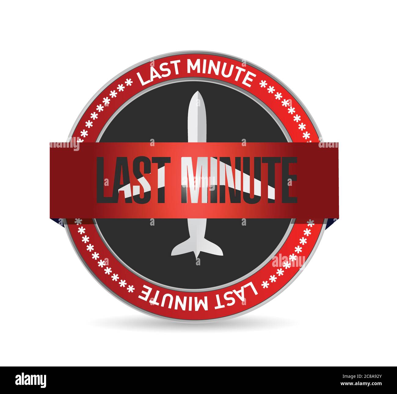 Last minute travel concept symbol seal illustration design over a white ...