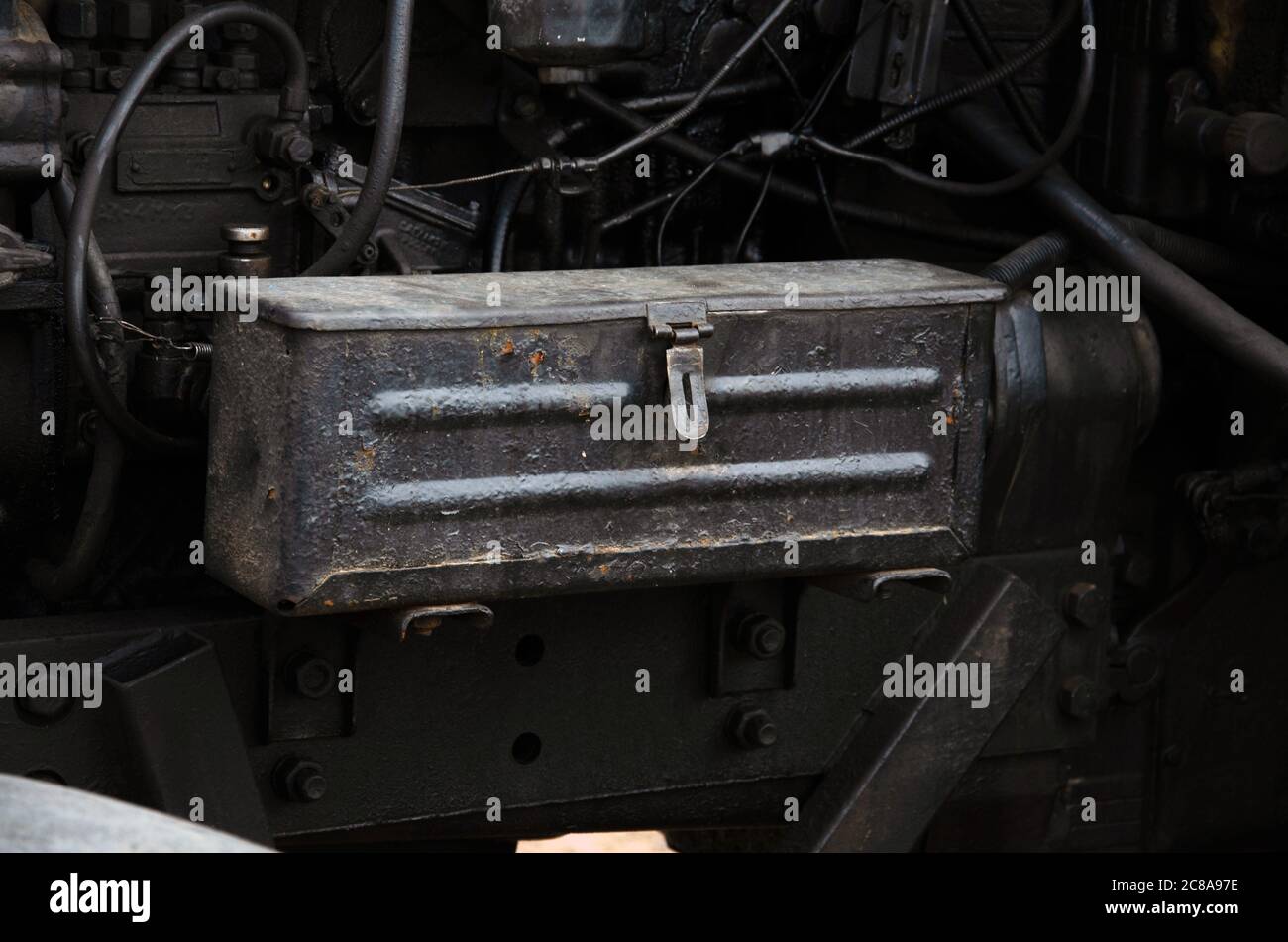 Old metal box with metal box handle closeup shot on outdoors Stock ...