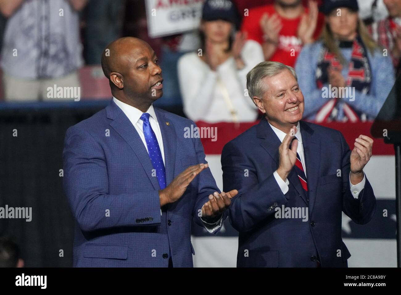 U.S. Senator Tim Scott, left, and Senator Lindsey Graham of South ...