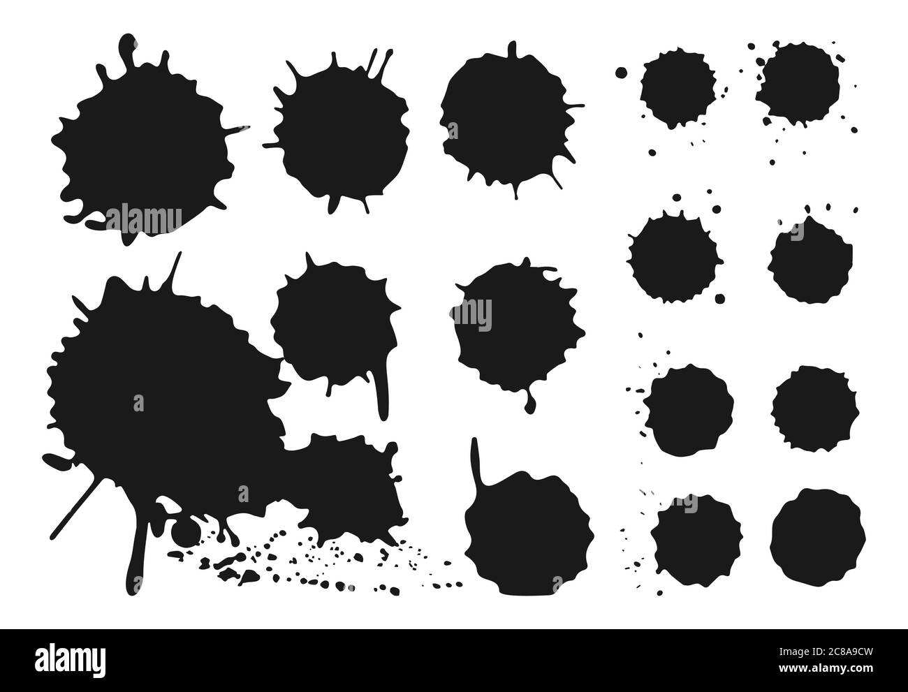 Ink splashes and drops set. Different hand drawn black blobs and spatters. Abstract stains ...
