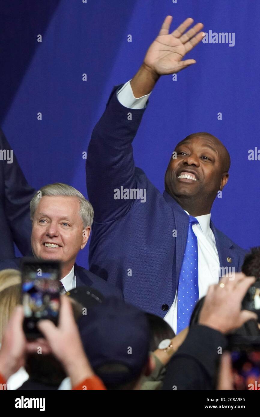 U.S. Senator Tim Scott, right, and Senator Lindsey Graham of South ...
