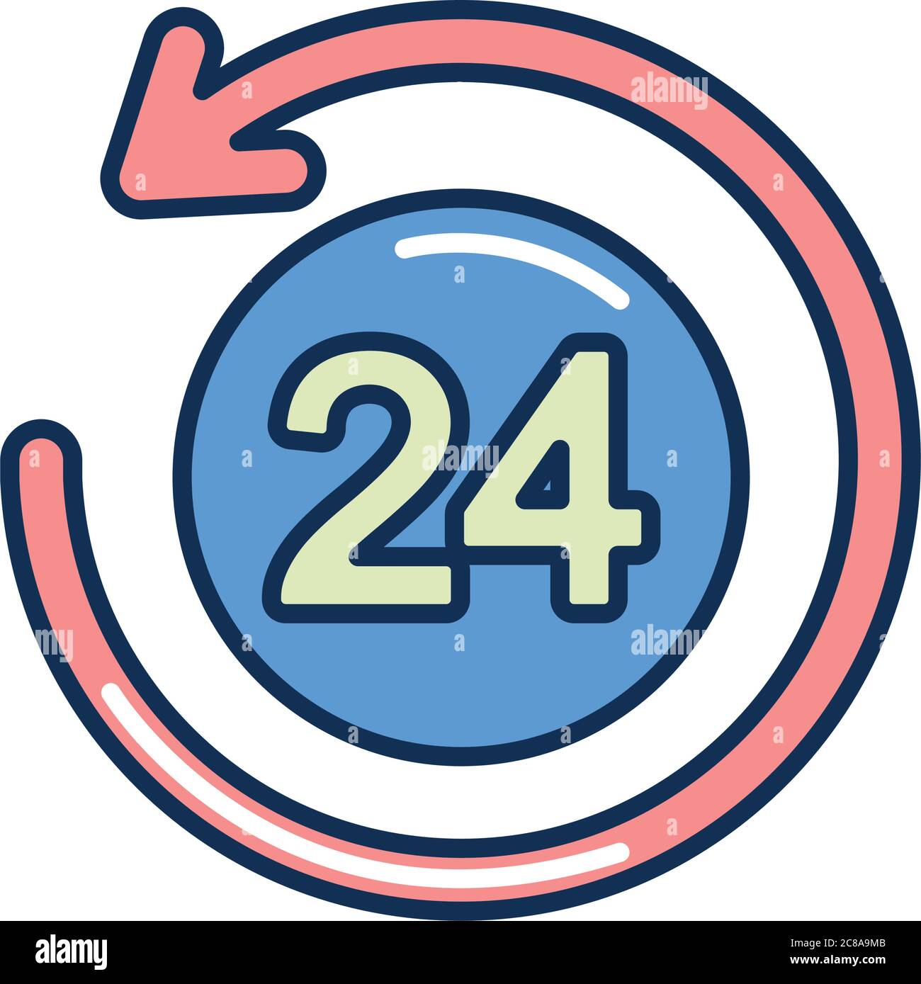 24 hours symbol and circle arrow over white background, line fill style ...