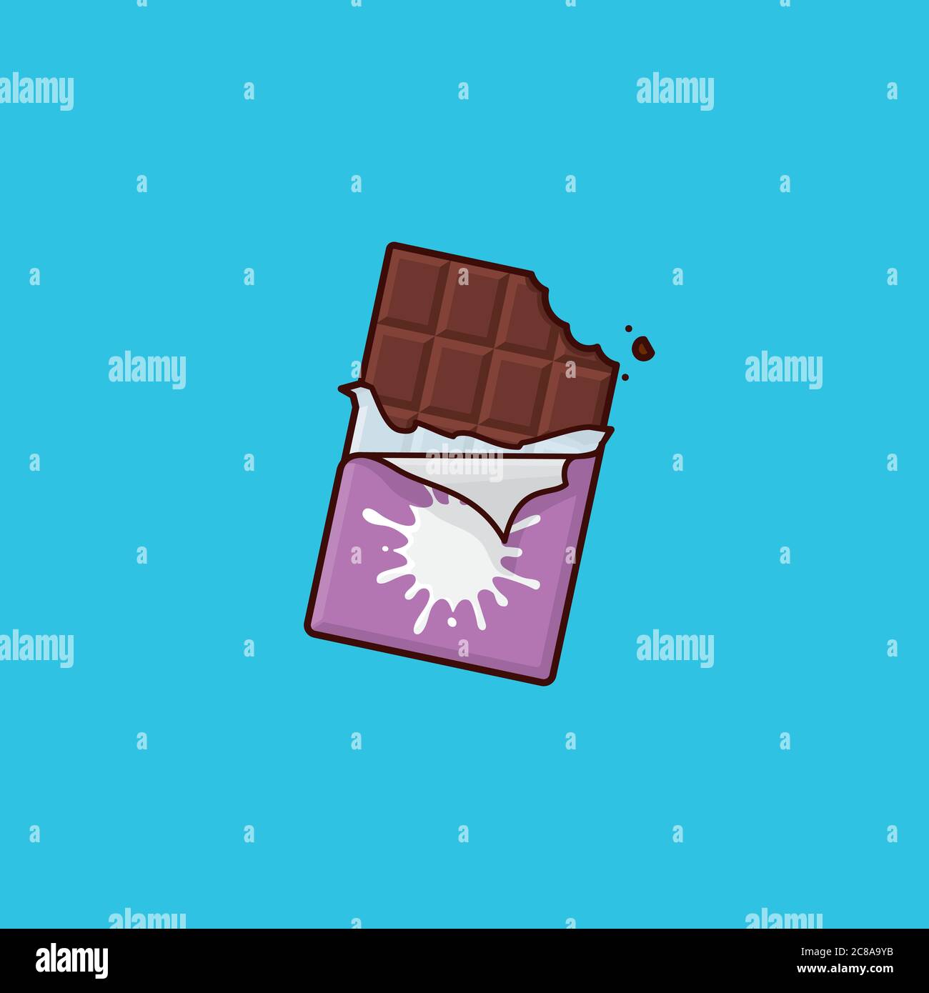 Bitten Milk Chocolate Bar with milk blotch on torn wrapper vector ...