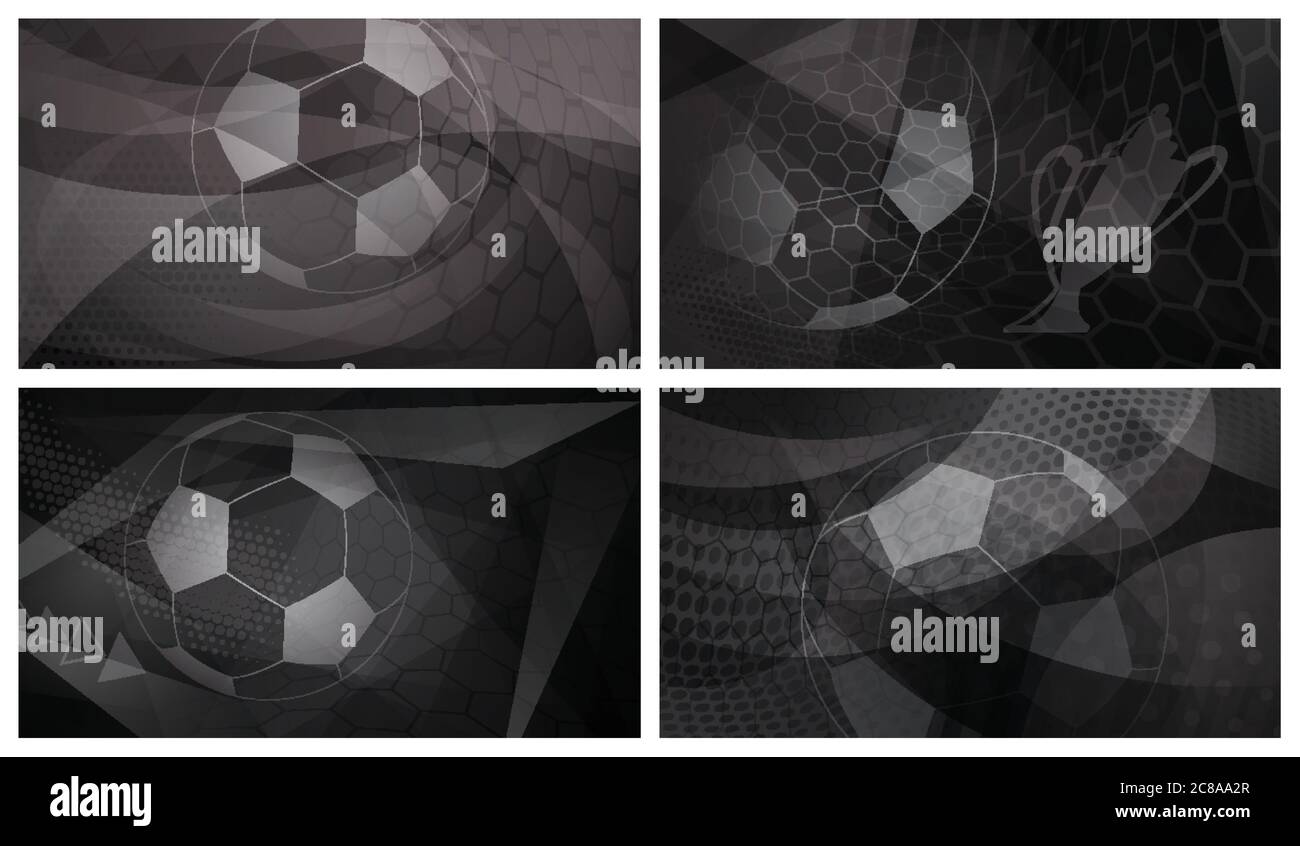 Set of four football or soccer dark abstract backgrounds with big ball ...